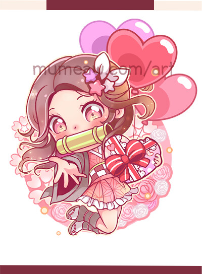 ArtStation - Chibi Nezuko Demon Slayer Celebrating Valentine with Heart ...