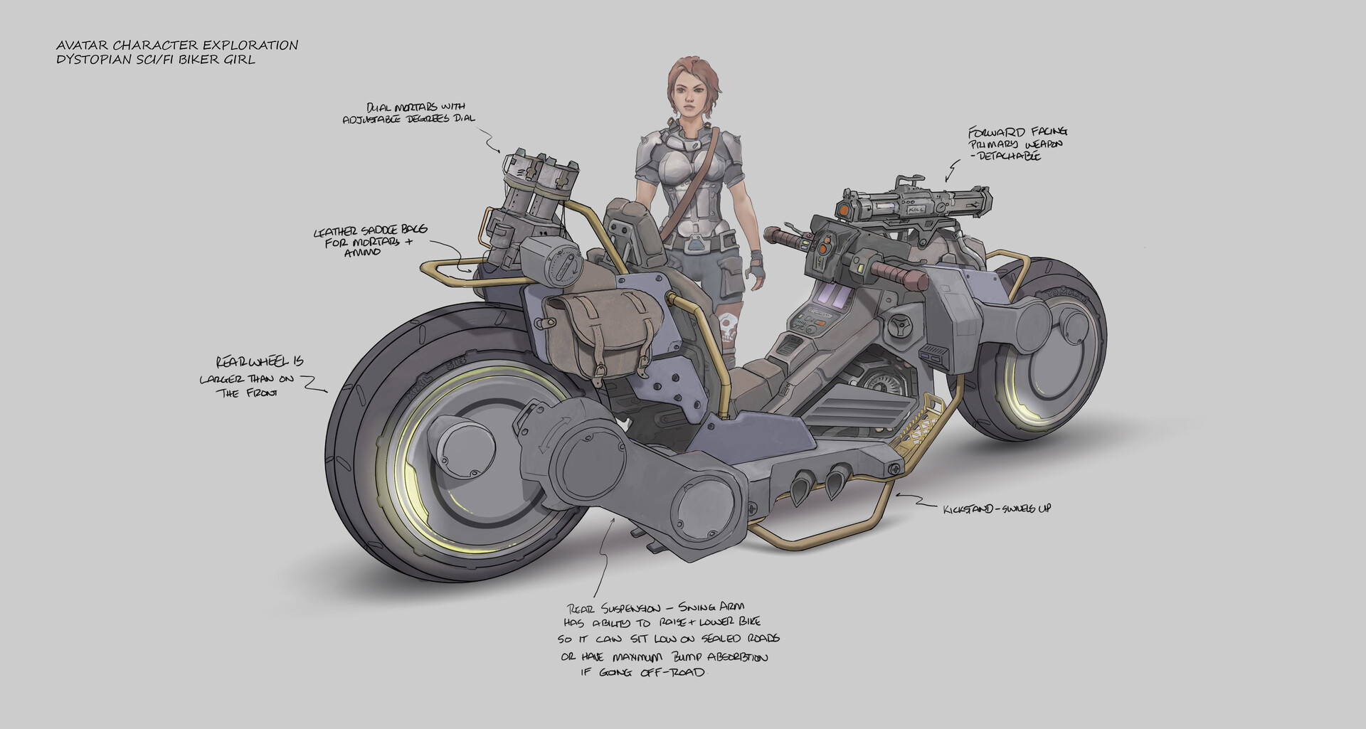 ArtStation - Dystopian biker line art and initial color wash