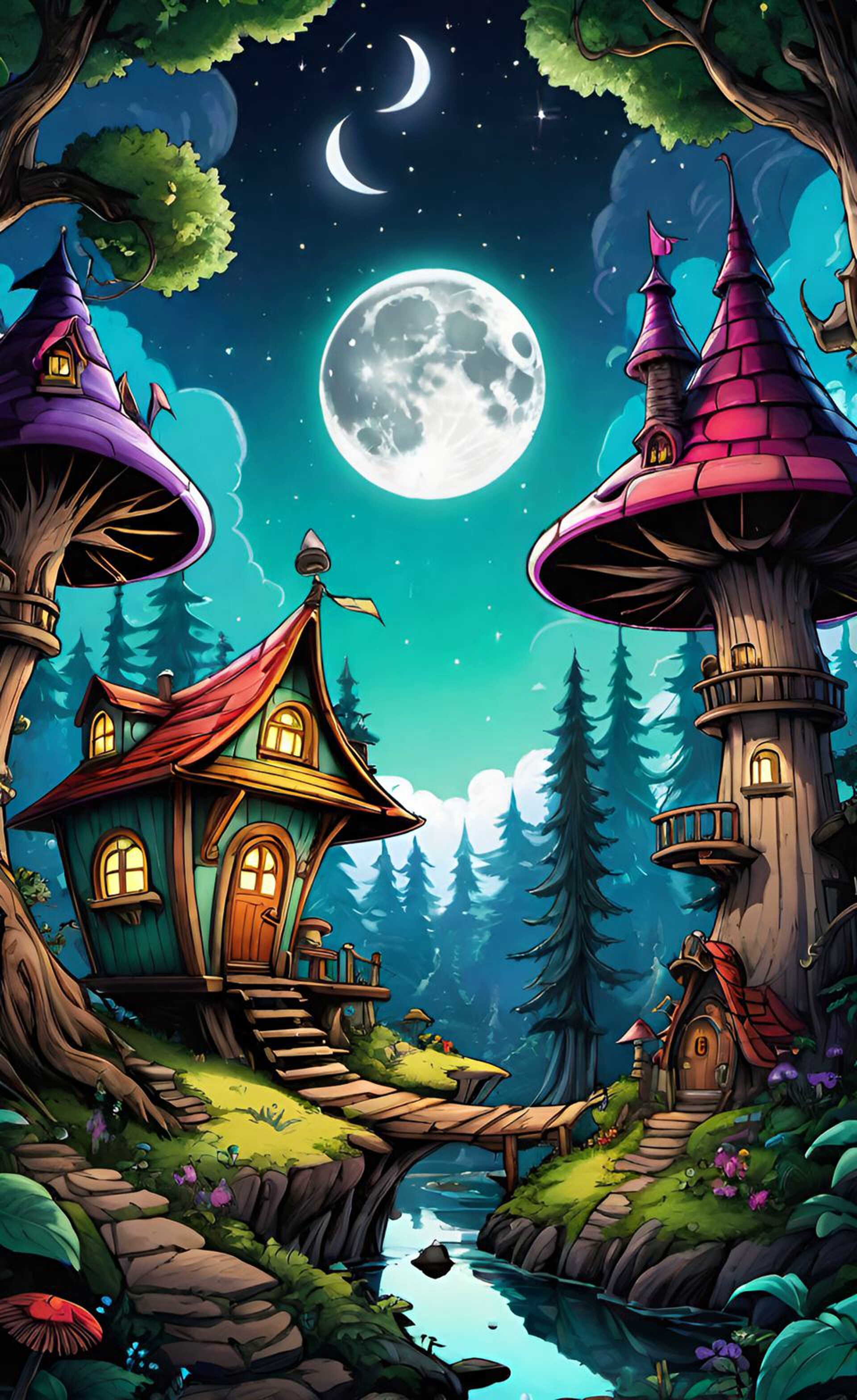 ArtStation - Night kingdom of magic mushrooms with inhabitants