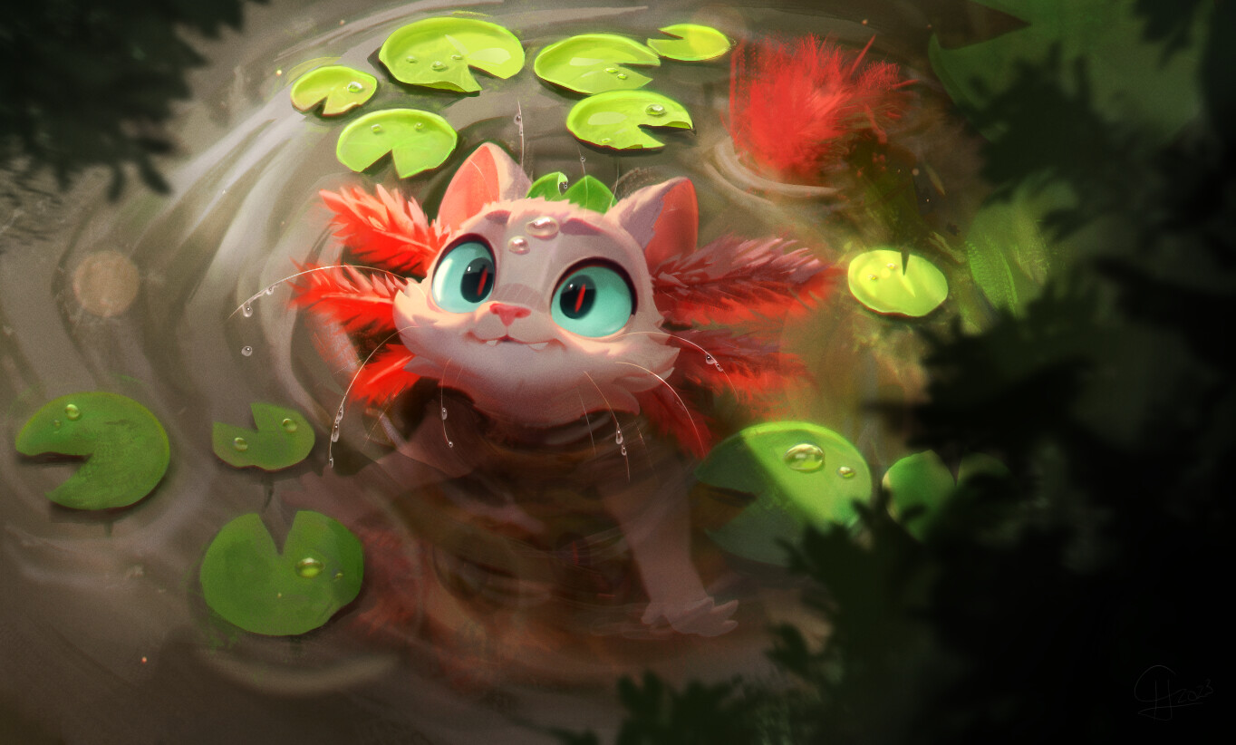 ArtStation - Axolotl Cat! (Character Concept Painting|2019+2023)