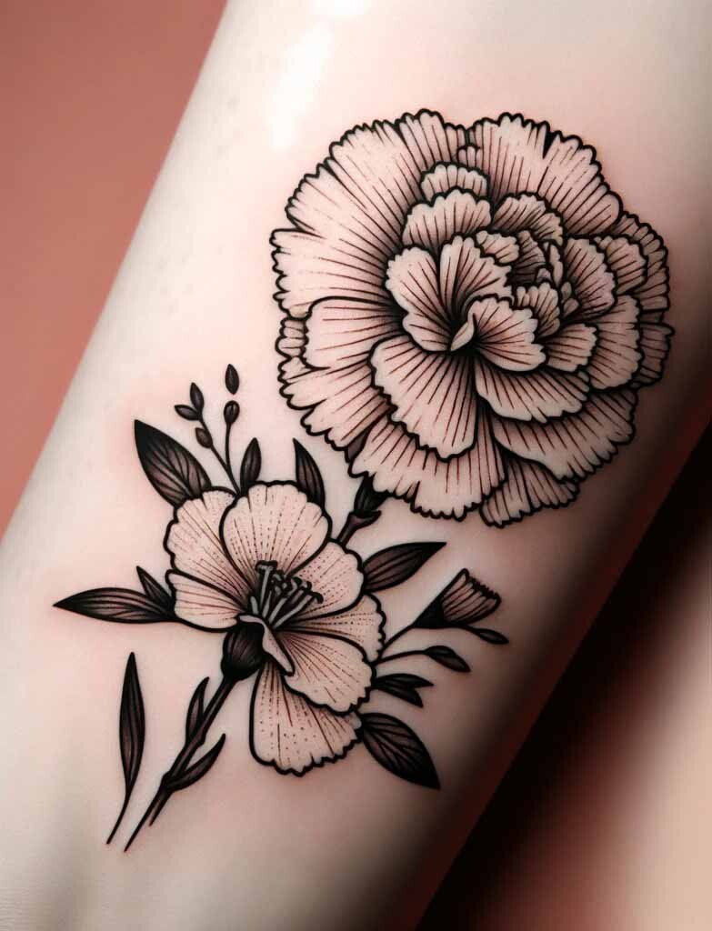 ArtStation - Carnation Tattoo Black and White - BIrth Flower Tattoo