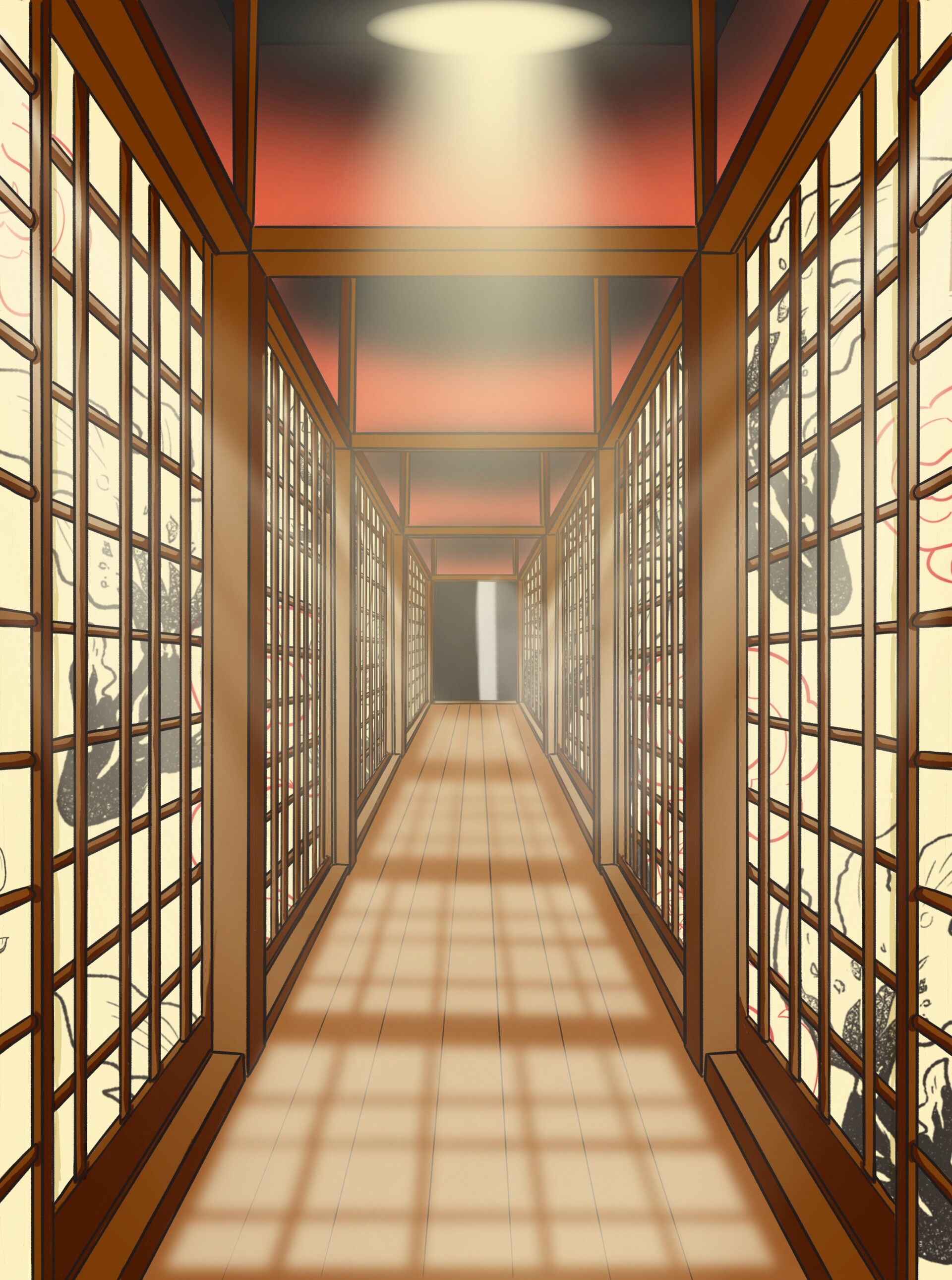 ArtStation - Japanese indoor corridor temple