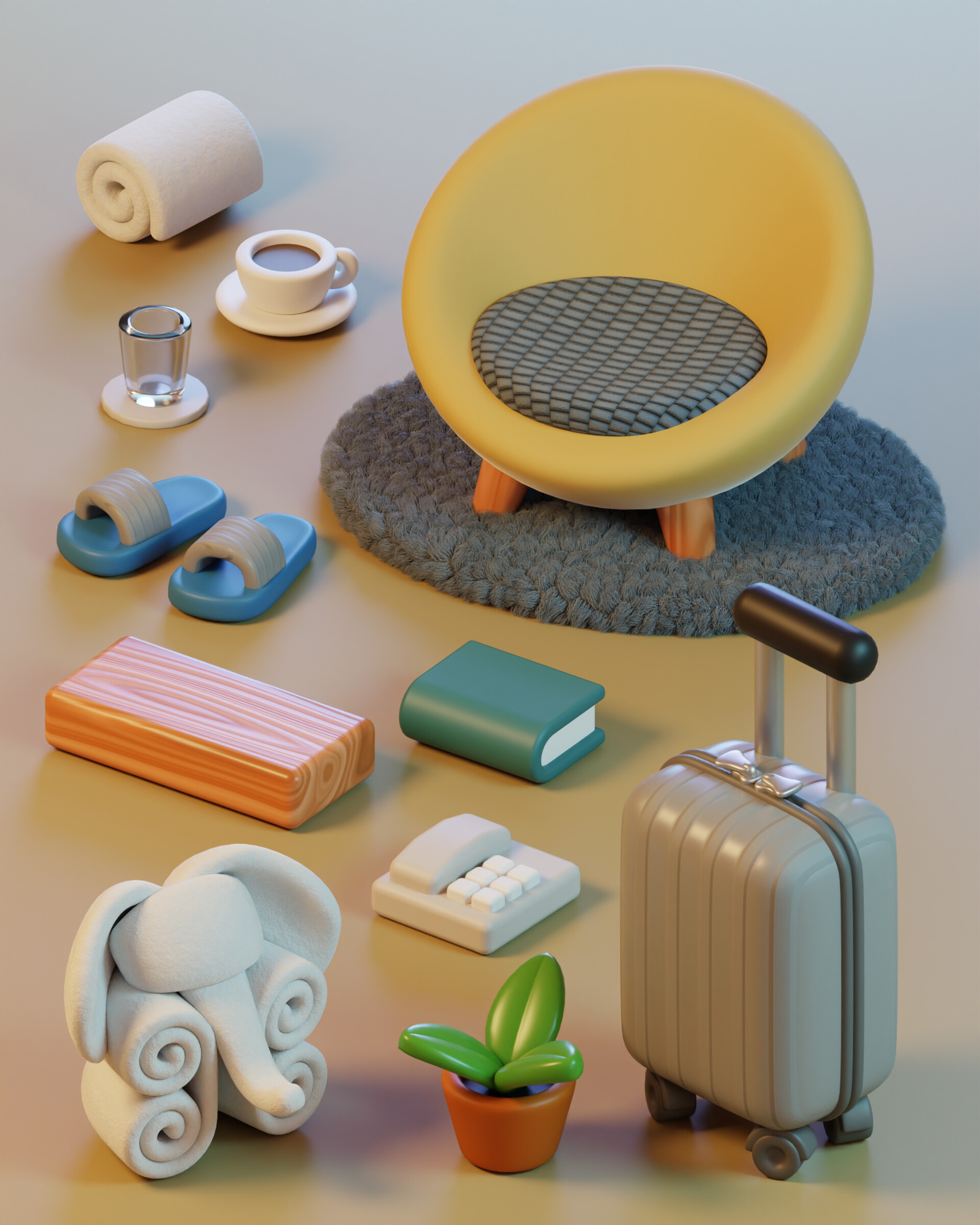 ArtStation - Props of my hotel room scene