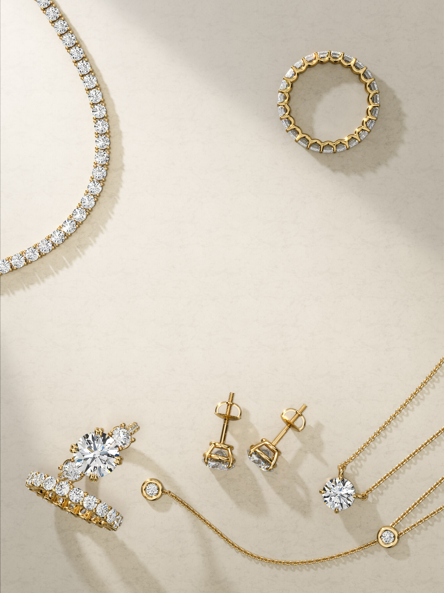 ArtStation - Jewelry Render: White Gold & Diamond Suite on Cream