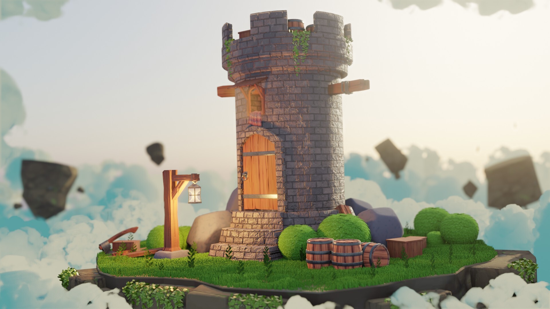 ArtStation - 3d Stylized Tower Scenery