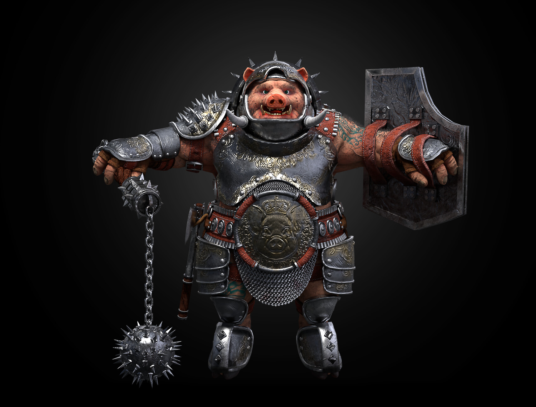 ArtStation - Character hog pig warrior in knight armor with morgenstern ...