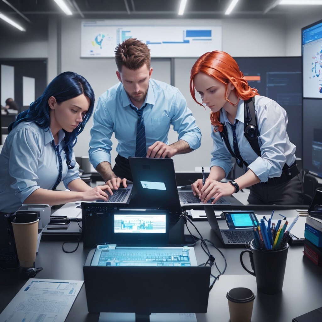 ArtStation - Group of young business people working in modern office ...