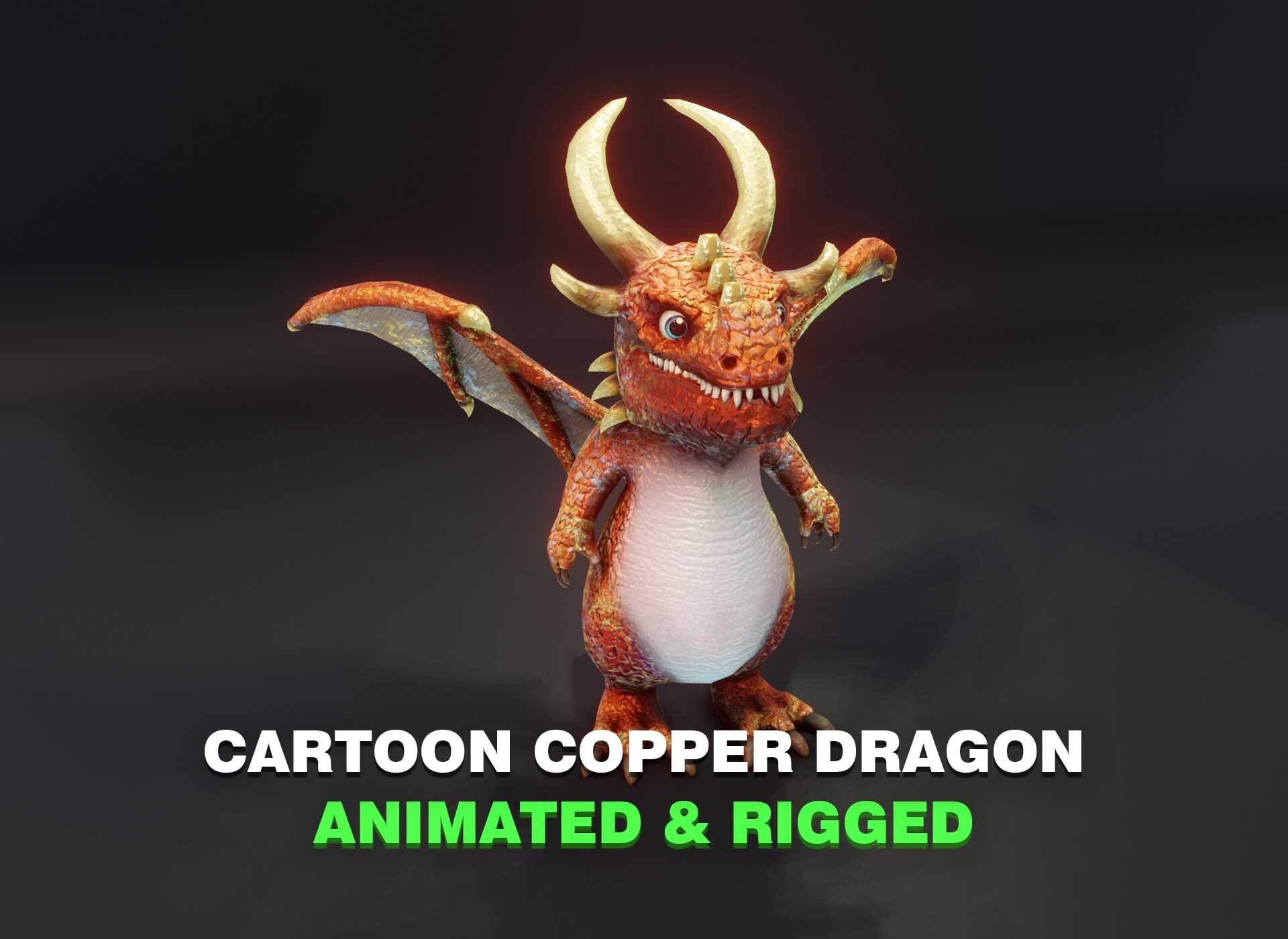 ArtStation - Cartoon Copper Dragon Animated Low-poly 3D Model