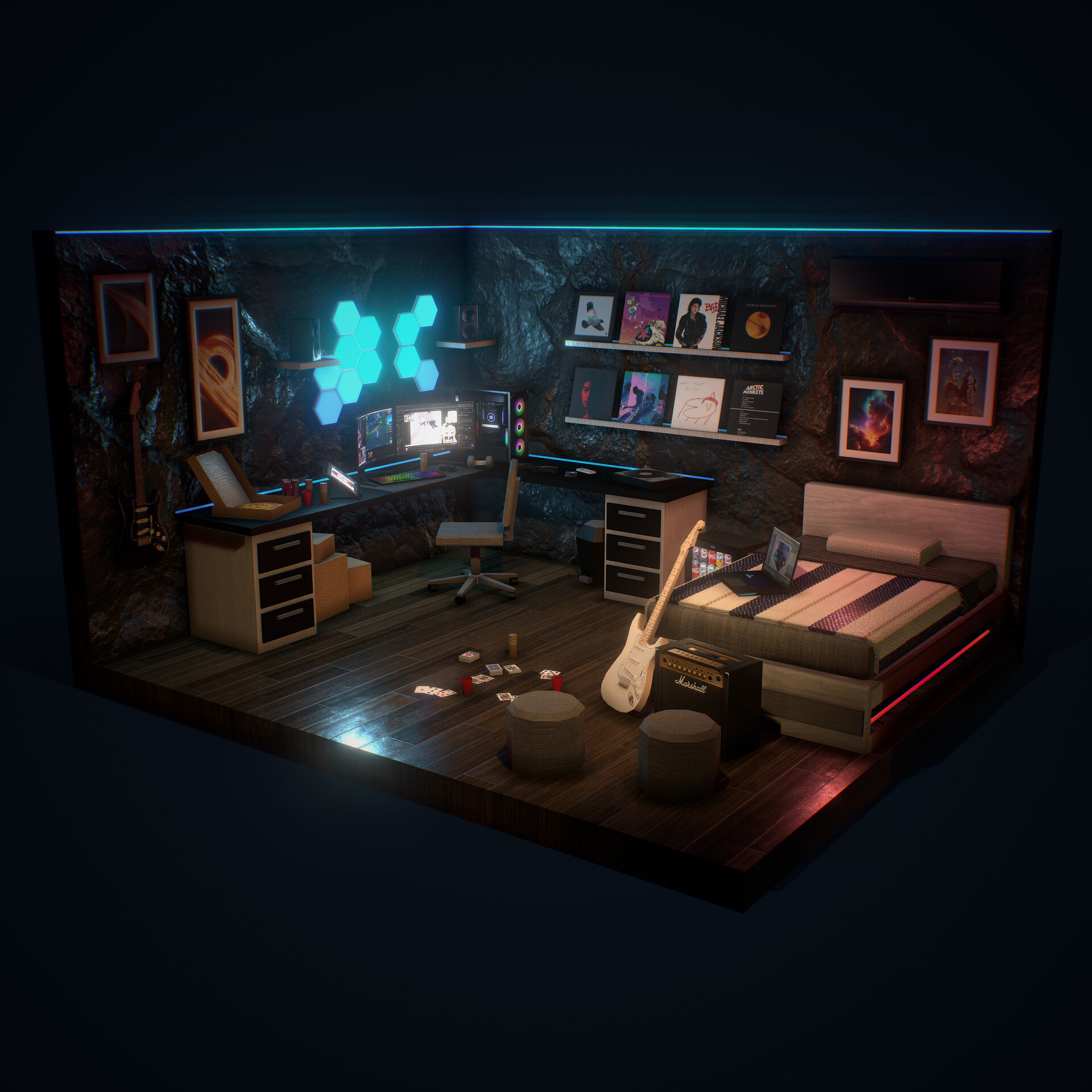 ArtStation - Cozy Gaming Room Model (Isometric Low Poly)