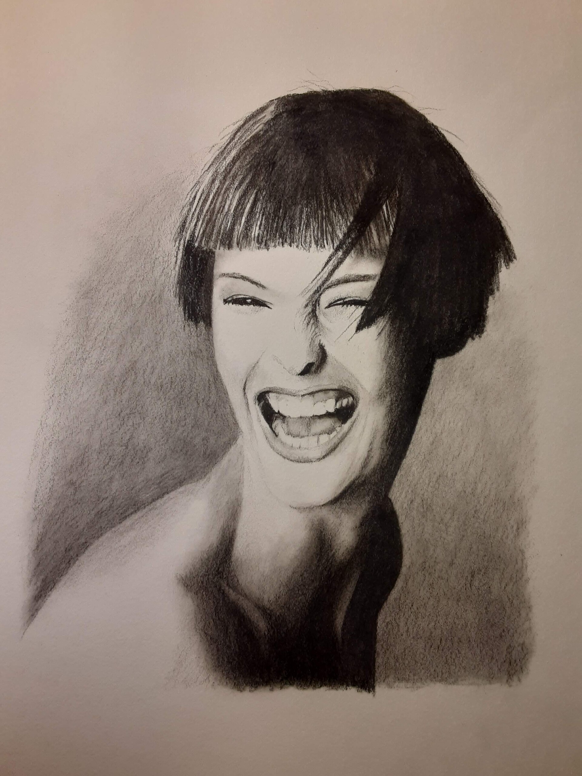 ArtStation - Charcoal of a woman laughing