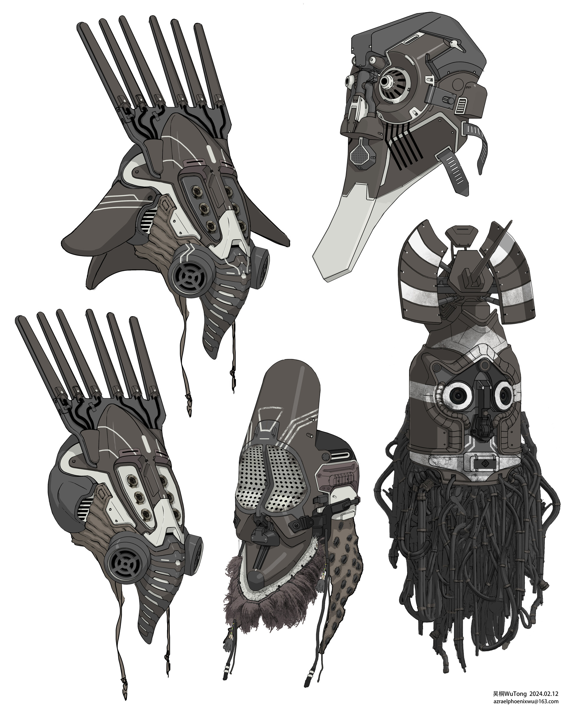 Tong Wu 吴桐 - Four sets of African style sci-fi helmet designs
