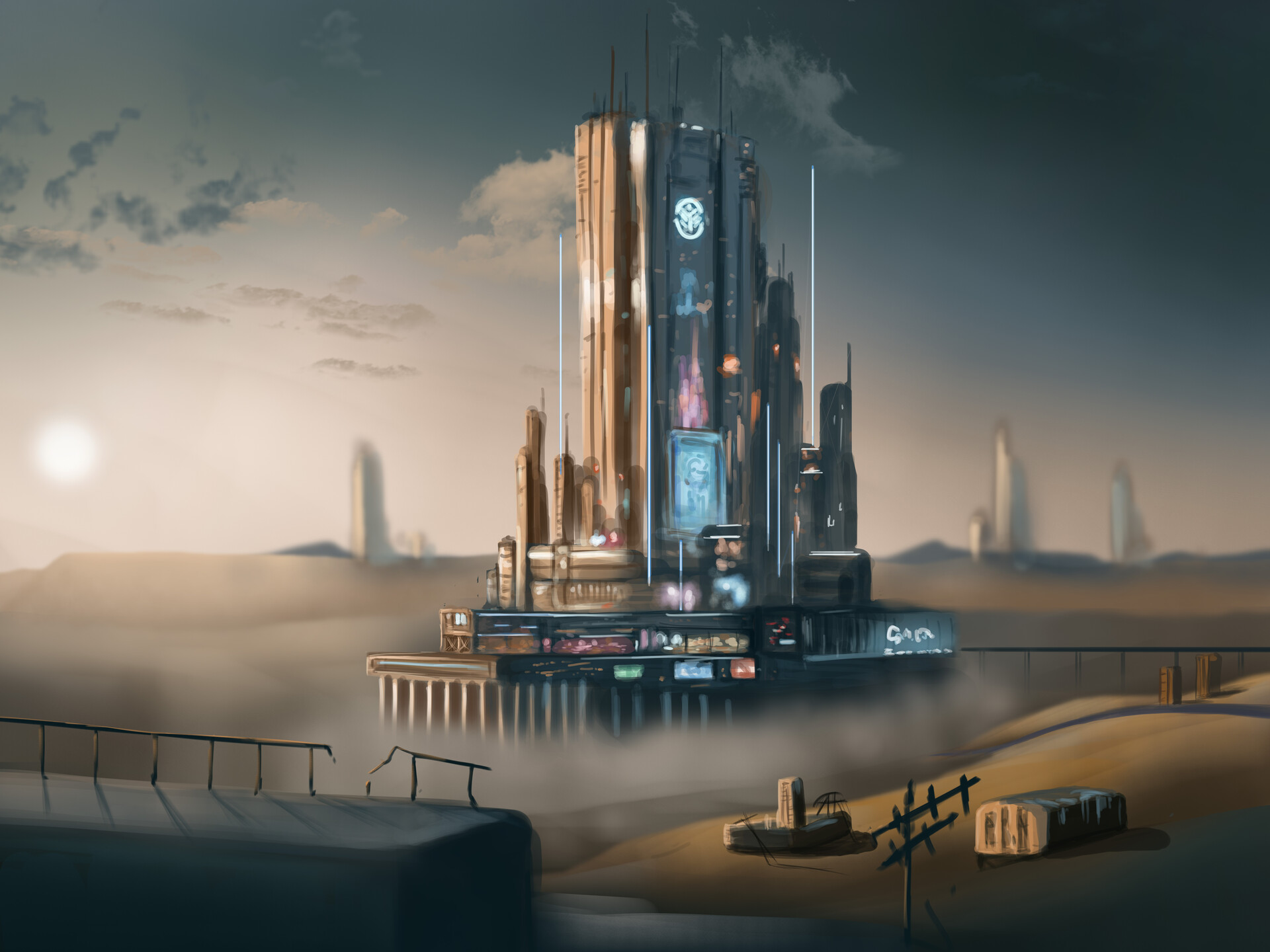 ArtStation - Wasteland Cyberpunk Environmental Design Sketch