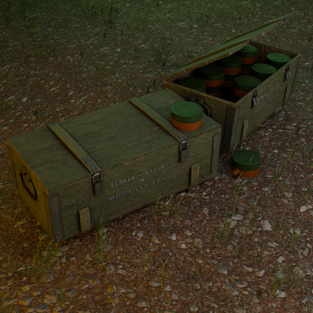 ArtStation - Military equipment (Wooden Box and mines PMN - 2)
