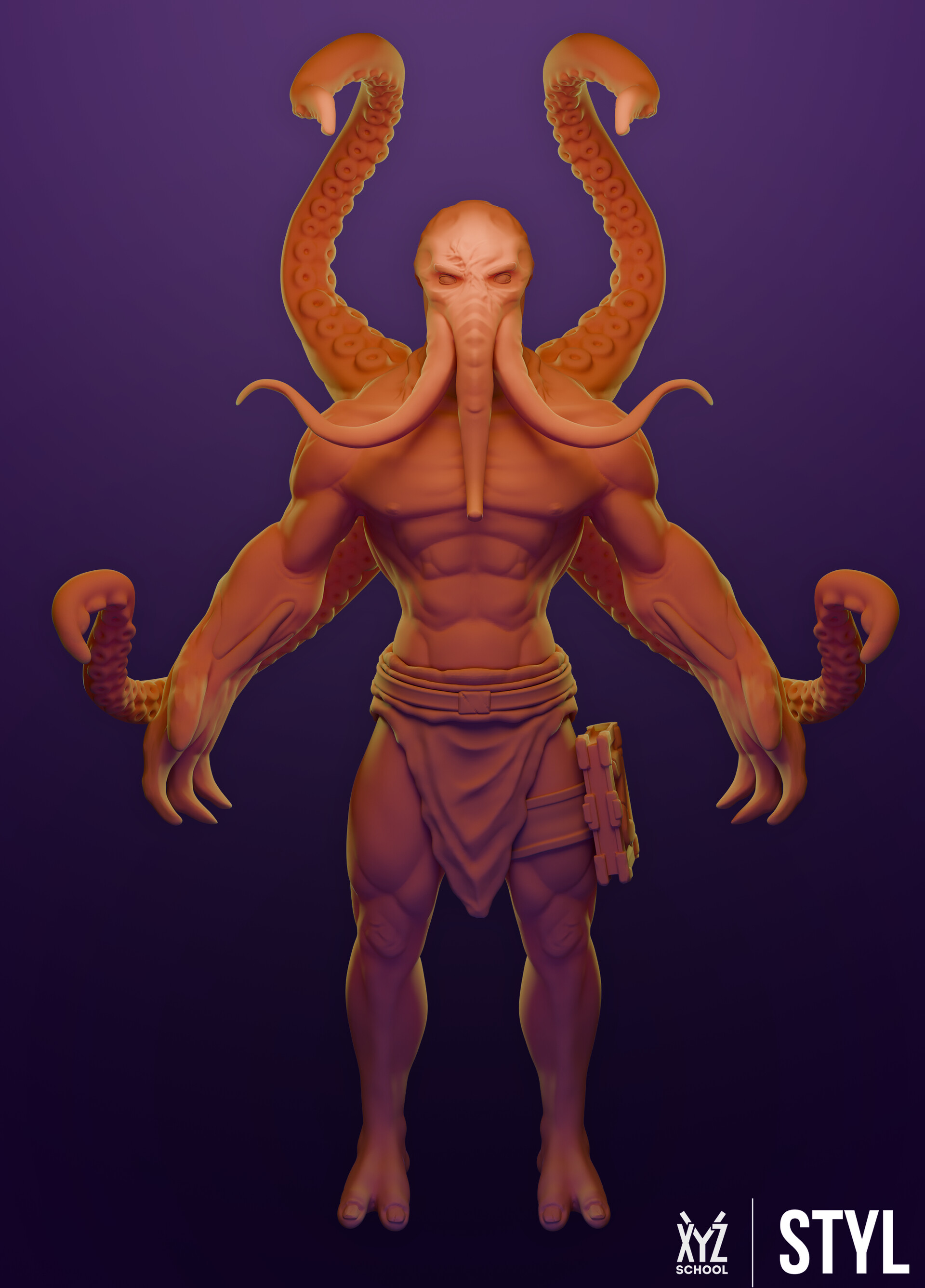 ArtStation - Clay render stylized Cthulhu, project create on course ...