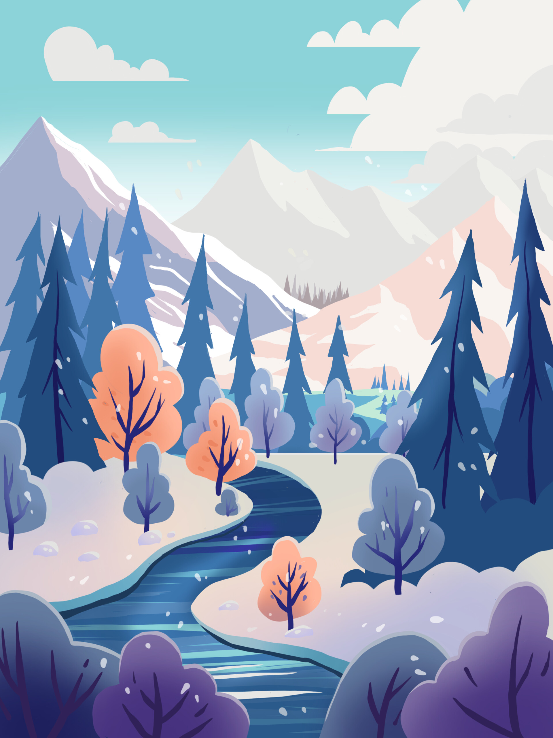 ArtStation - Snow forest landscape