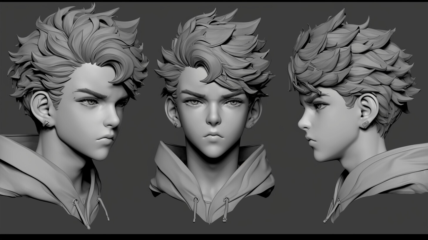 Tika Art - +300 Anime Boy Head Sculpt References(4k)