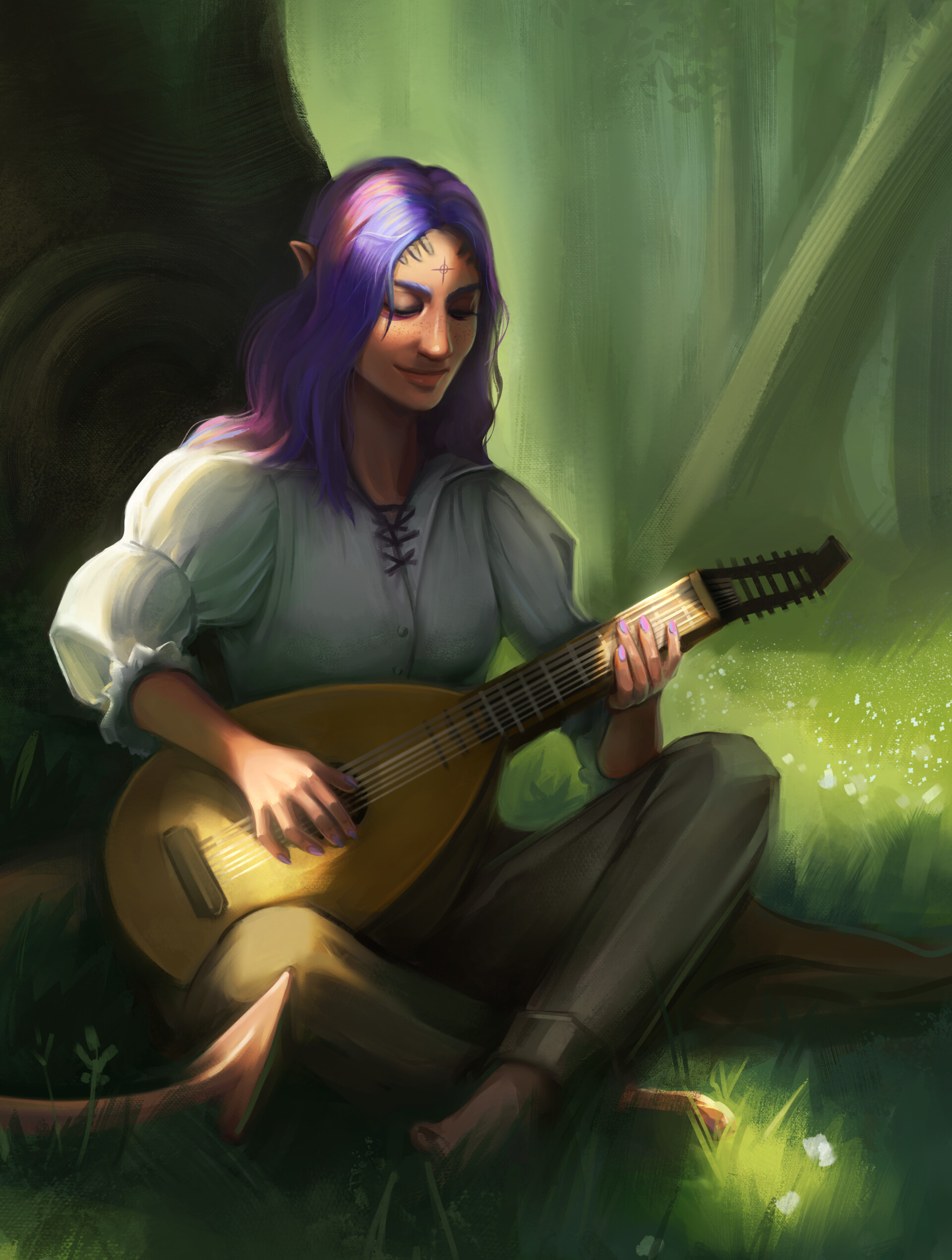 ArtStation - Hornless tiefling bard