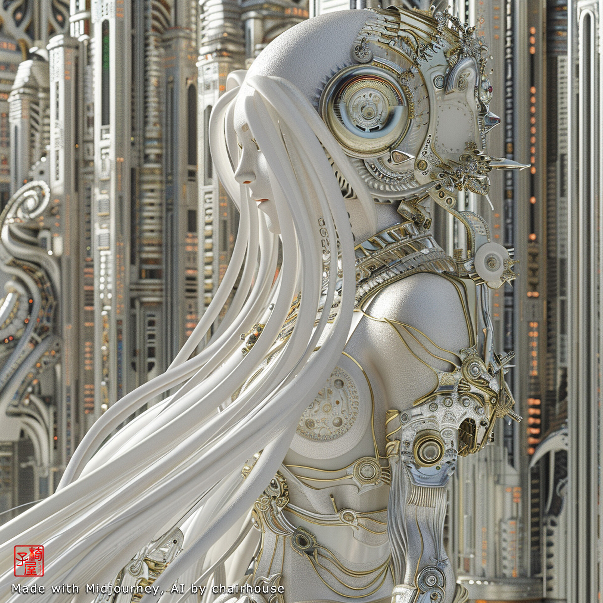 ArtStation - mechanical silver goddess4 in silver machine city 240226 by Midjourney