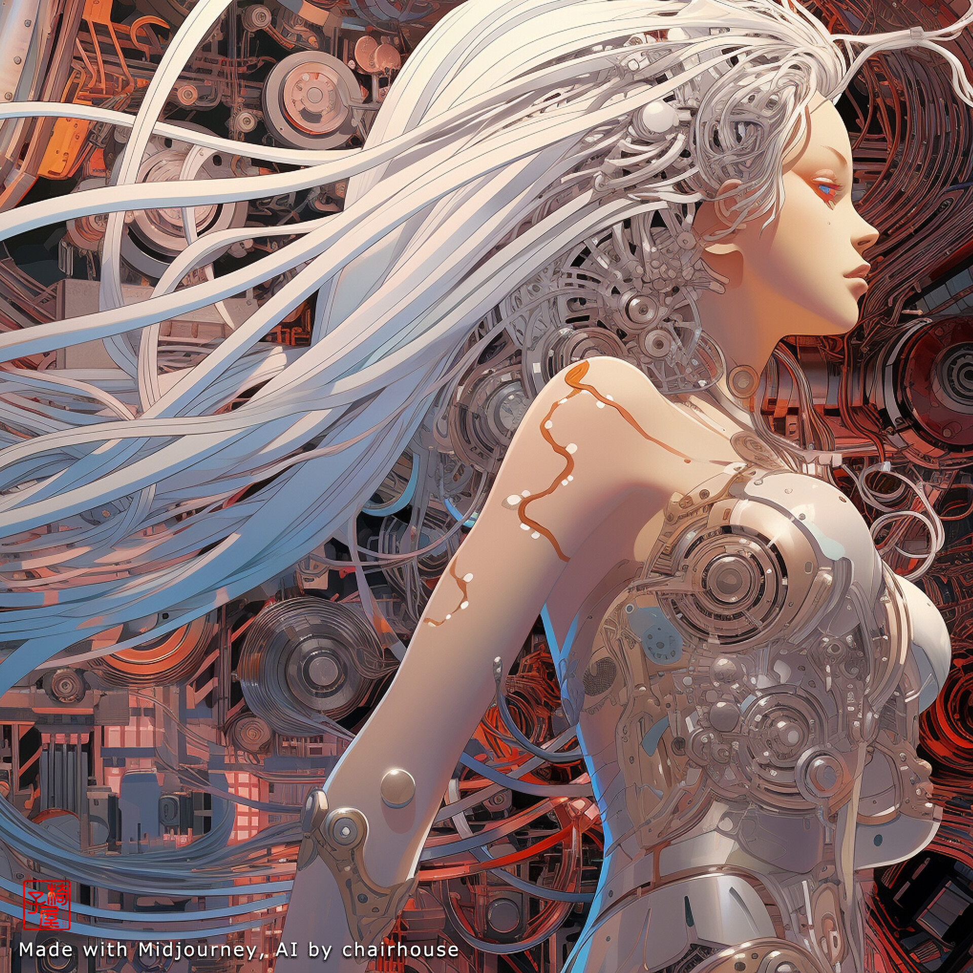 ArtStation - mechanical silver goddess5 in silver machine city 240227 by Midjourney