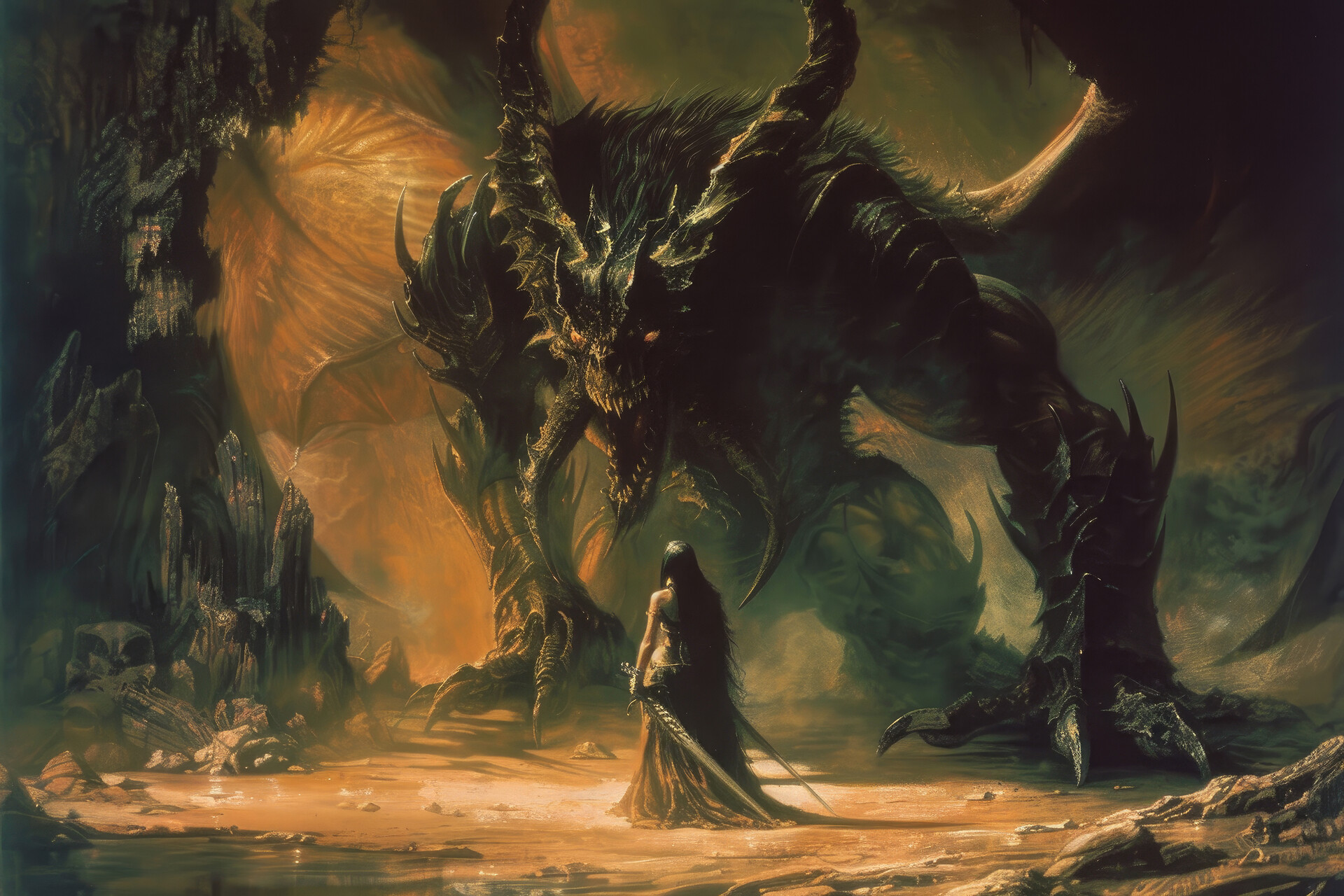 ArtStation - Confrontation - Warrior Faces Demon in the Depths