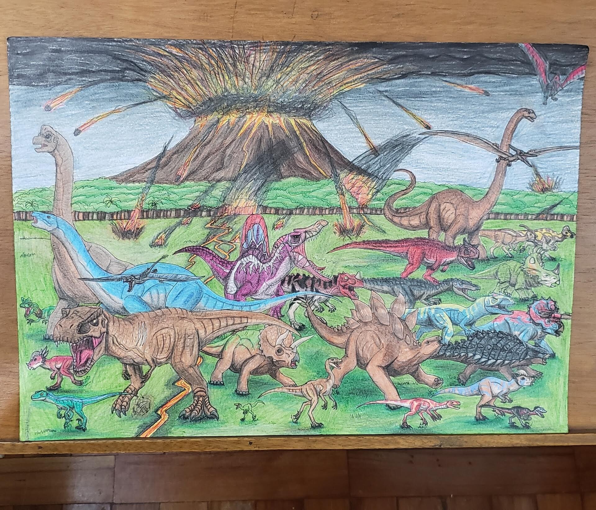 dinosaur volcano drawing