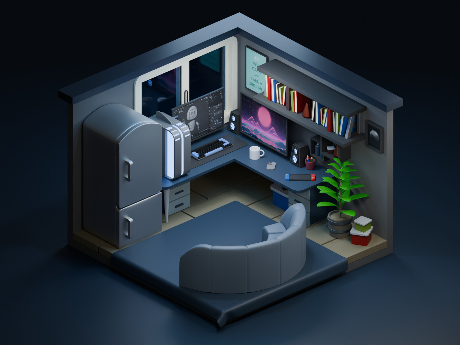 ArtStation - Isometric 3D Room | Night Room