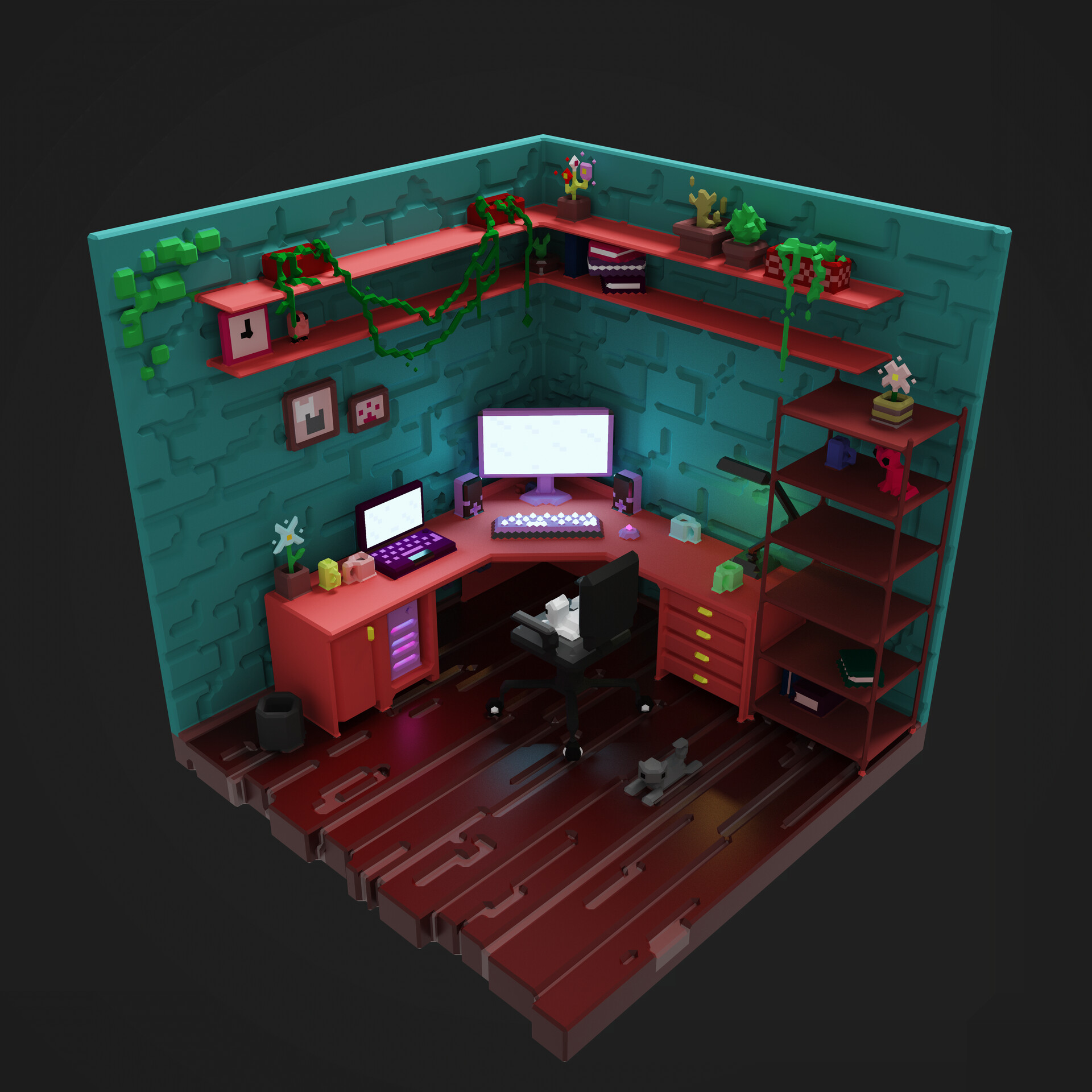ArtStation - voxel cozy computer room
