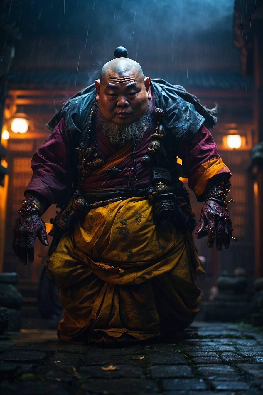 ArtStation - A mysterious Buddha monk with no feet, standing in front ...