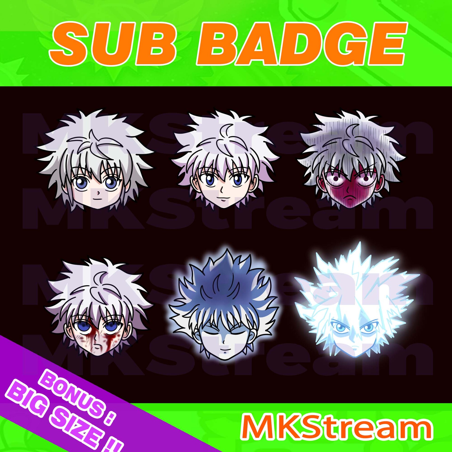 ArtStation - Twitch sub badges hunter x hunter killua pack