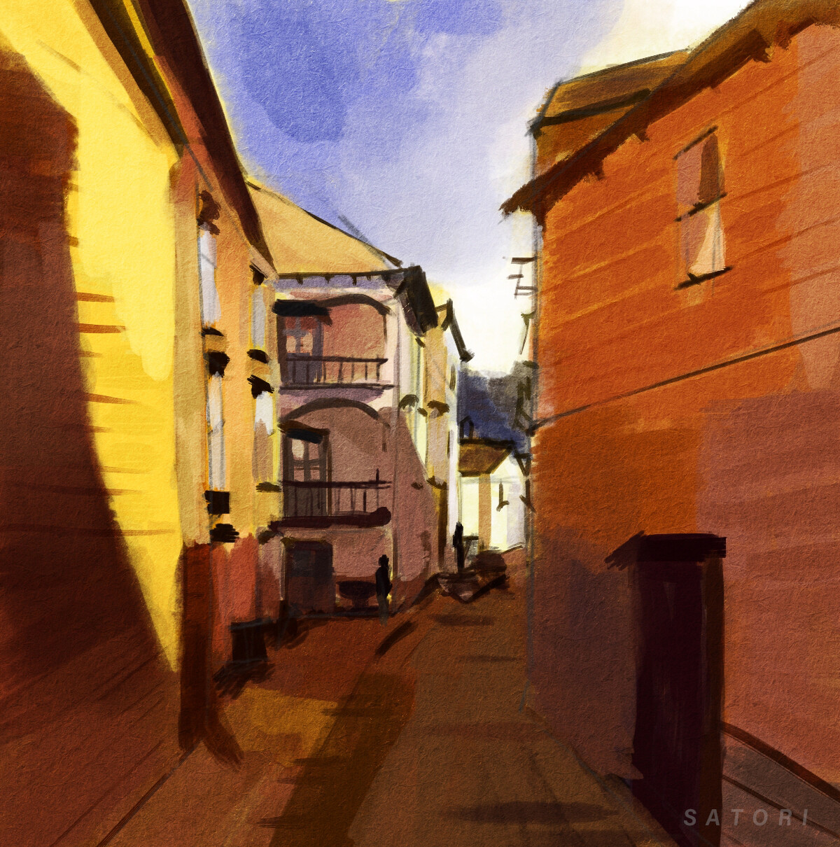 ArtStation - Perspective exercise "Small Town Street"