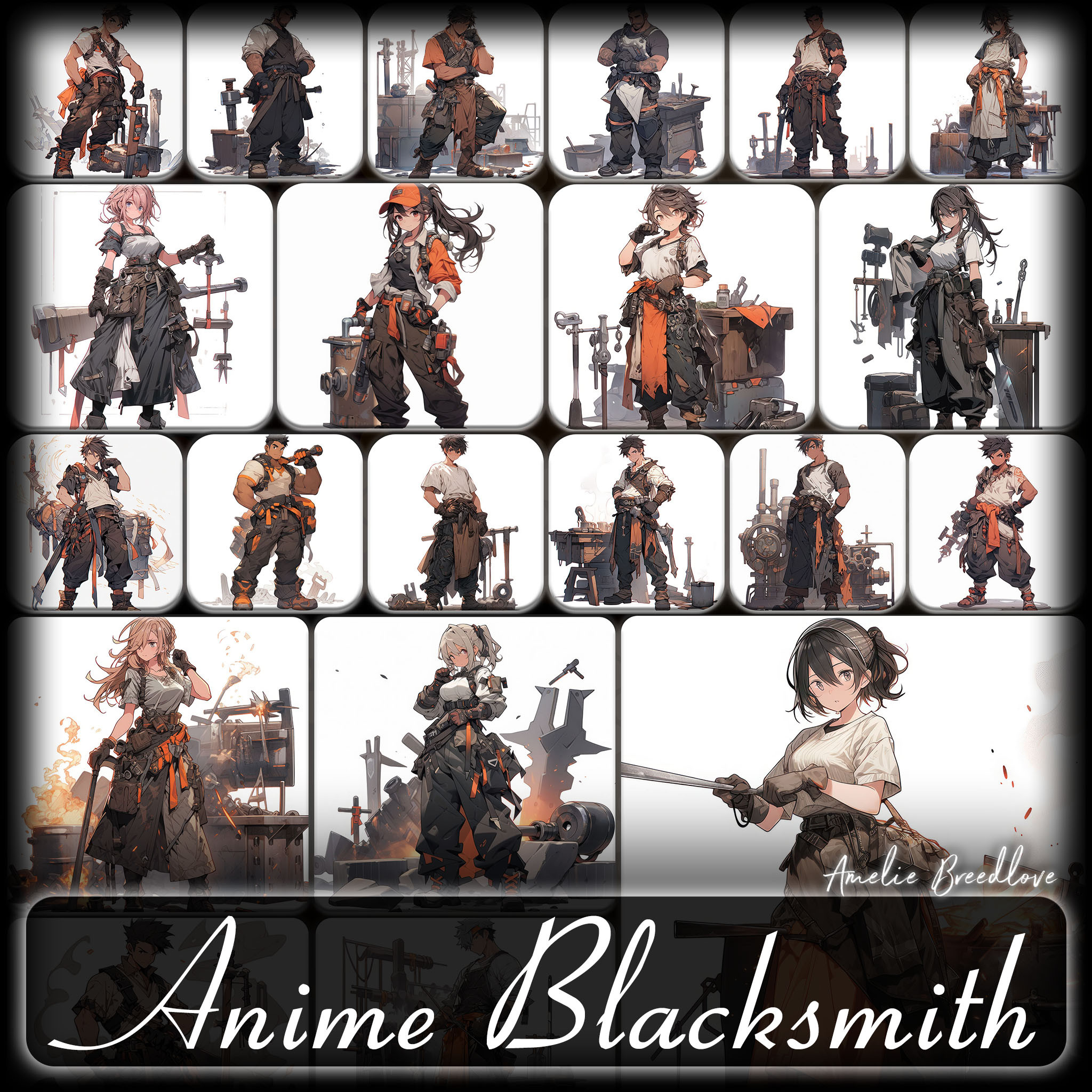 Amelie Anime - 200 Anime Blacksmith (Full Body) Reference Pack | 4K | v.1