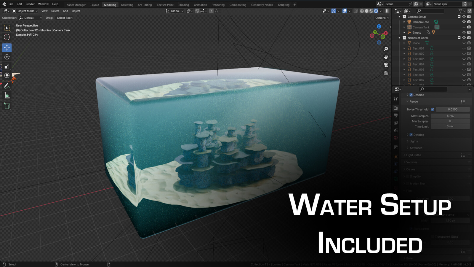 3D Tudor - Blender Sea Coral Reef Geometry Node with Water Shader Setup