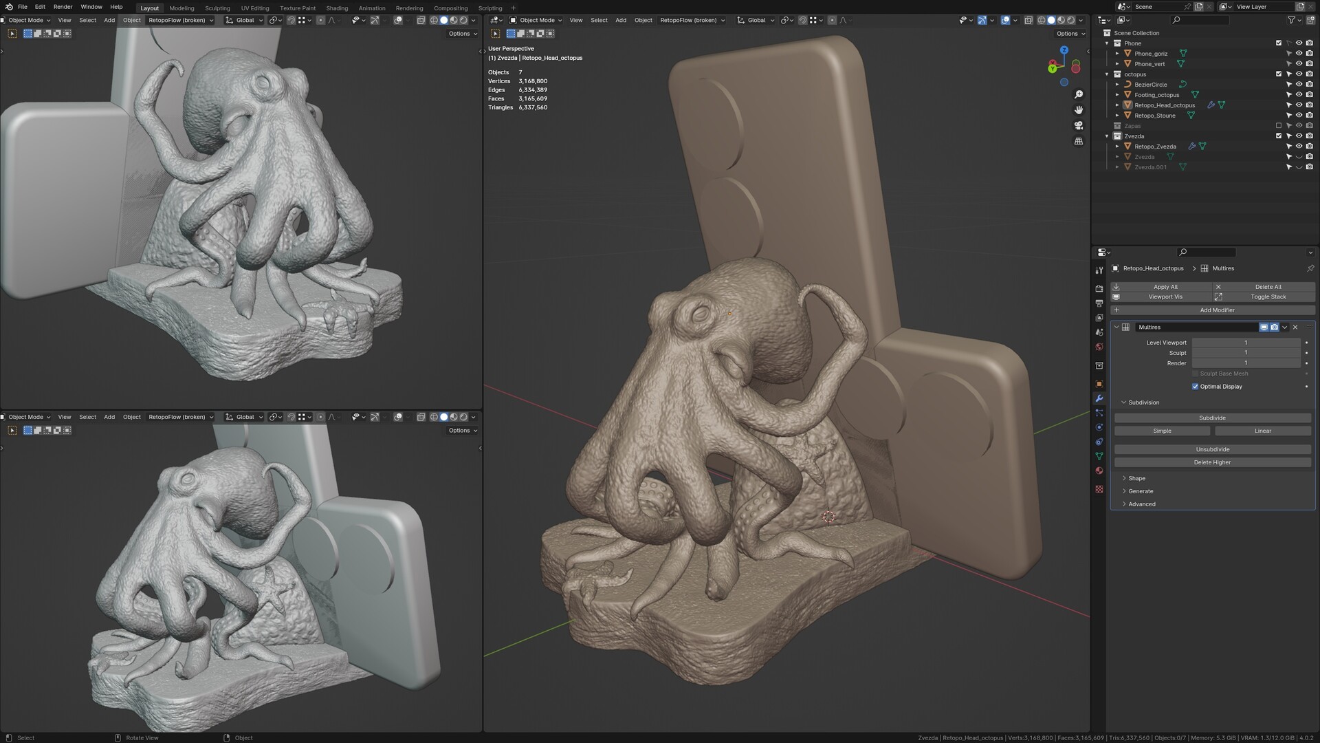 ArtStation - An octopus-shaped phone stand for 3D printing. (W.I.P)
