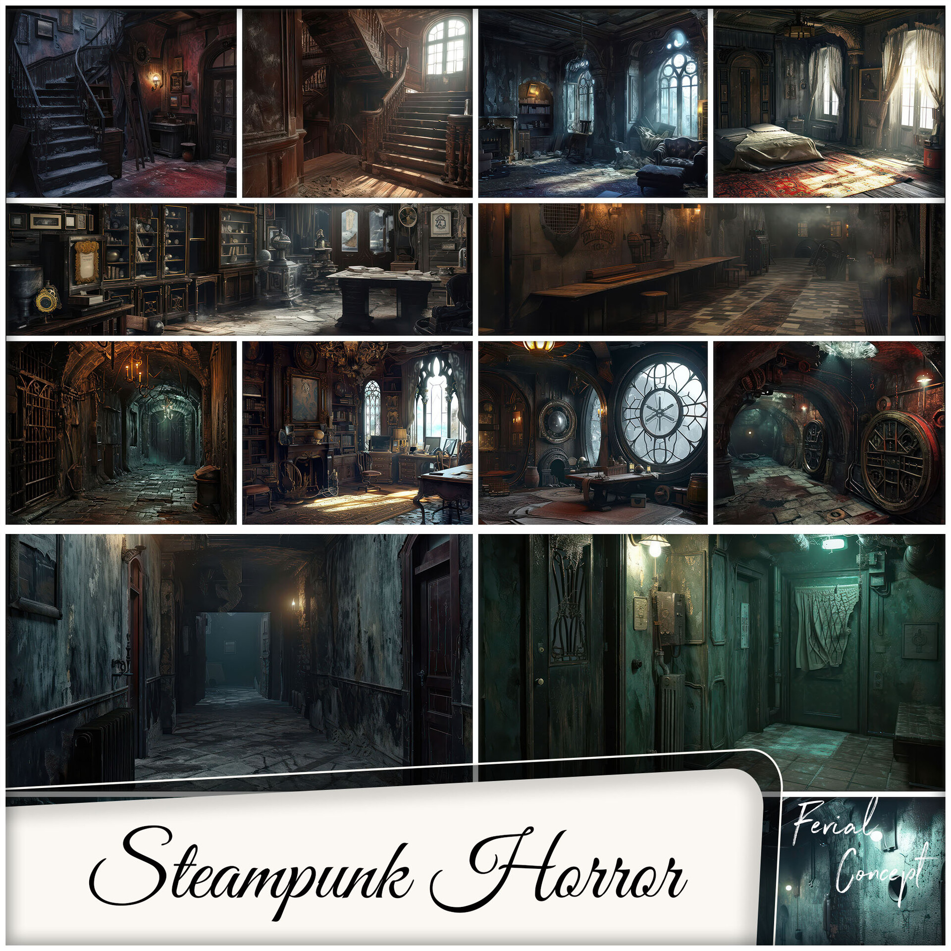 Ferial Concept - 🔹370 Steampunk Horror - Interior Reference Image Pack ...