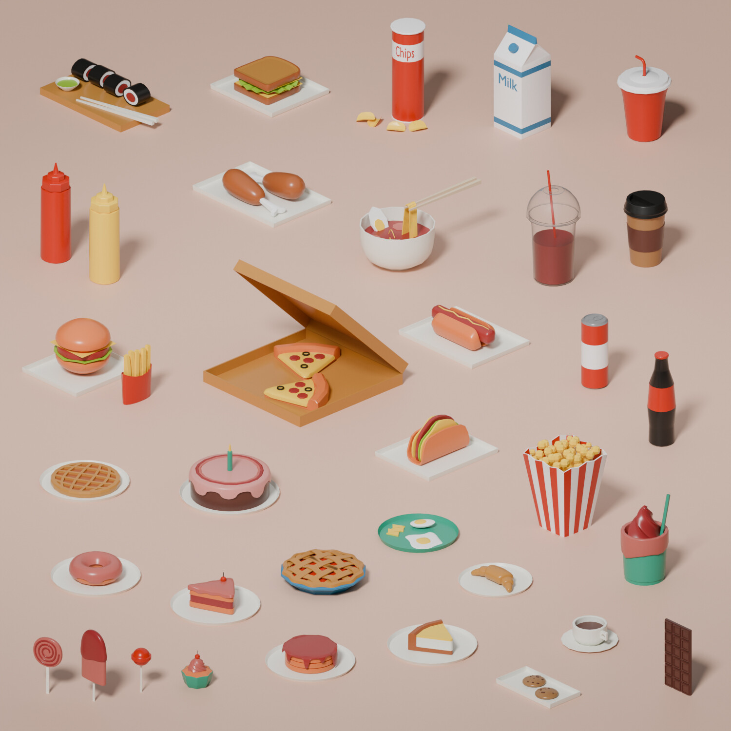 ArtStation - Low Poly Fast Food & Drinks