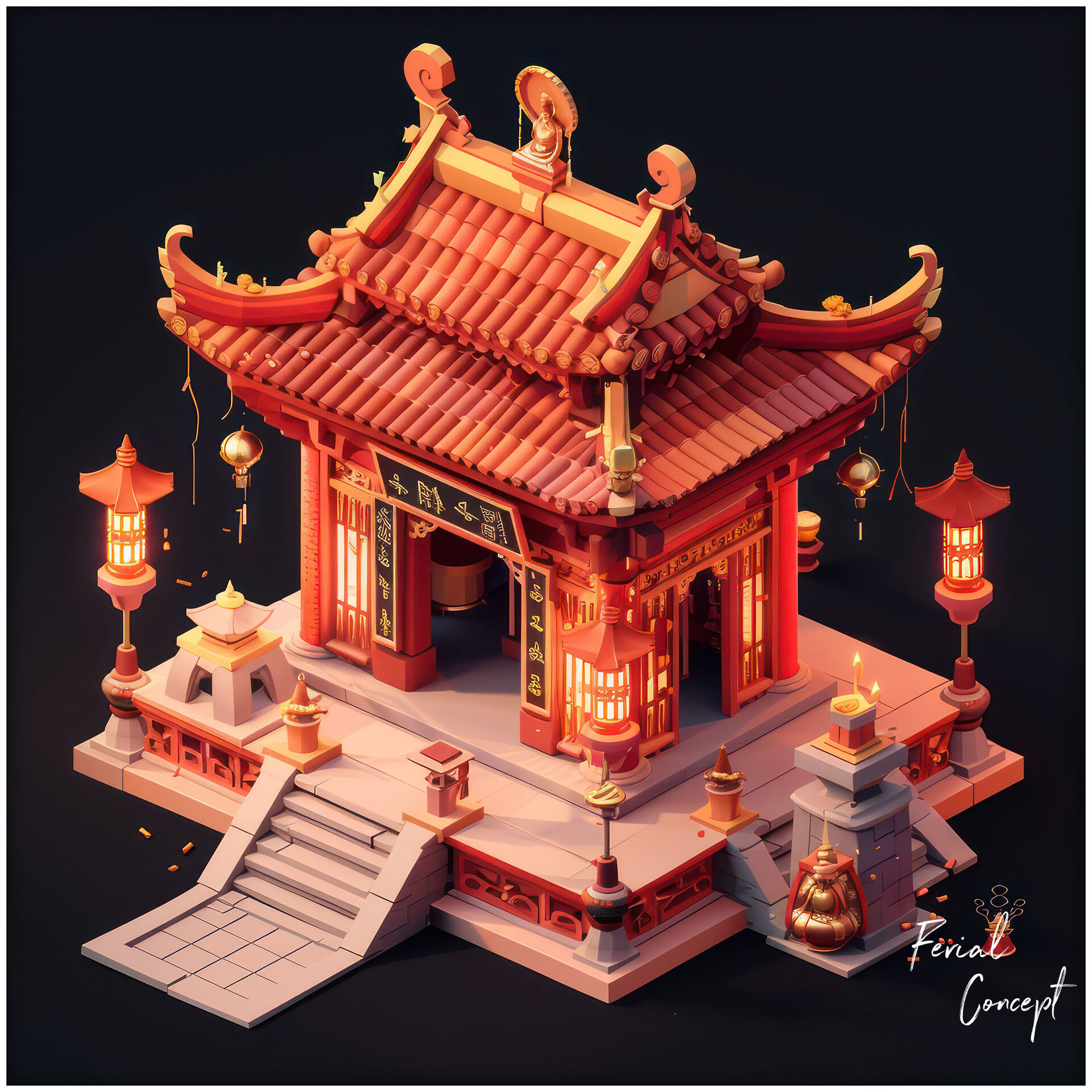 ArtStation - 🔹200 Buddhist Shrine - Isometric Concept Reference Image ...