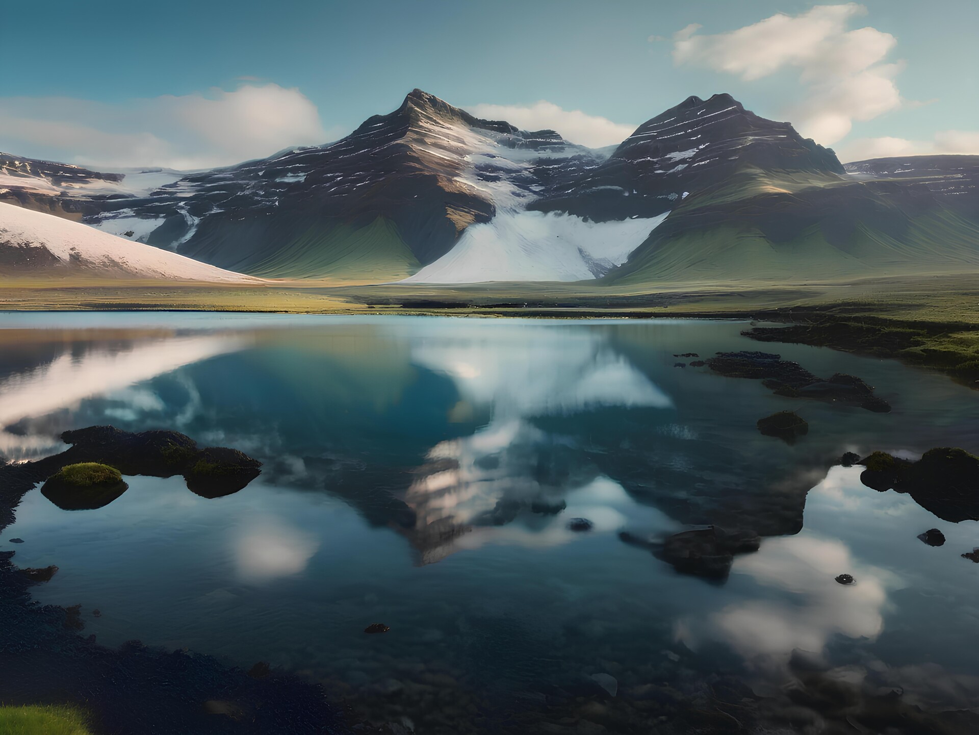 ArtStation - Tranquil Icelandic mountain reflection in water