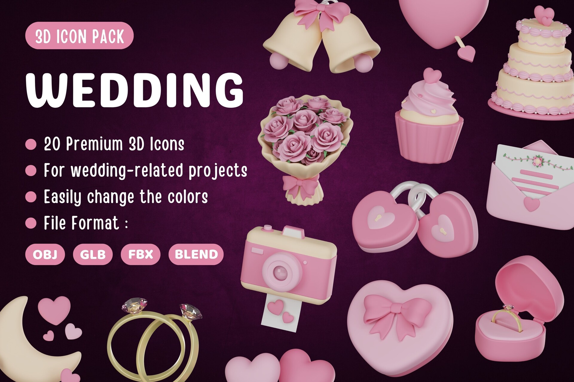 ArtStation - Wedding 3D Icon Pack