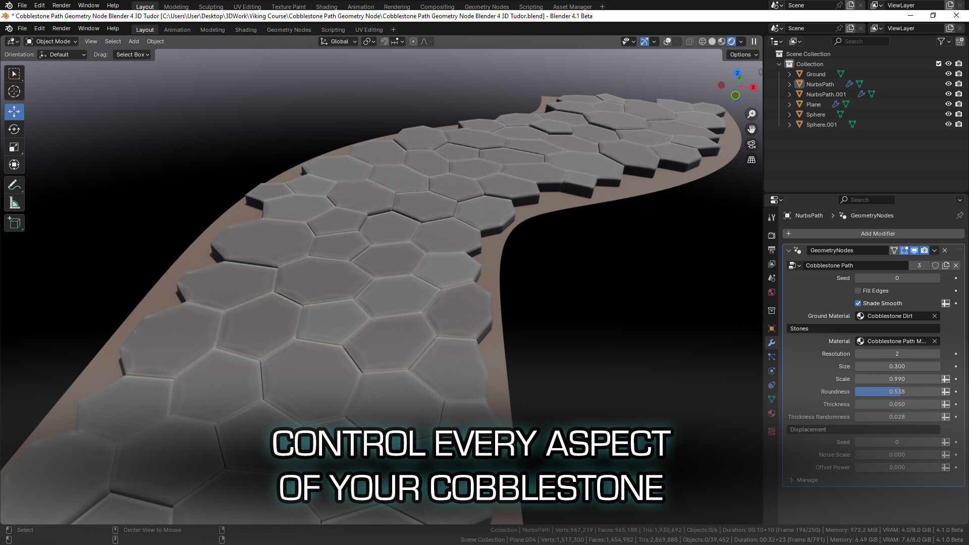 3D Tudor - Blender 4 Cobblestone Path Geometry Node