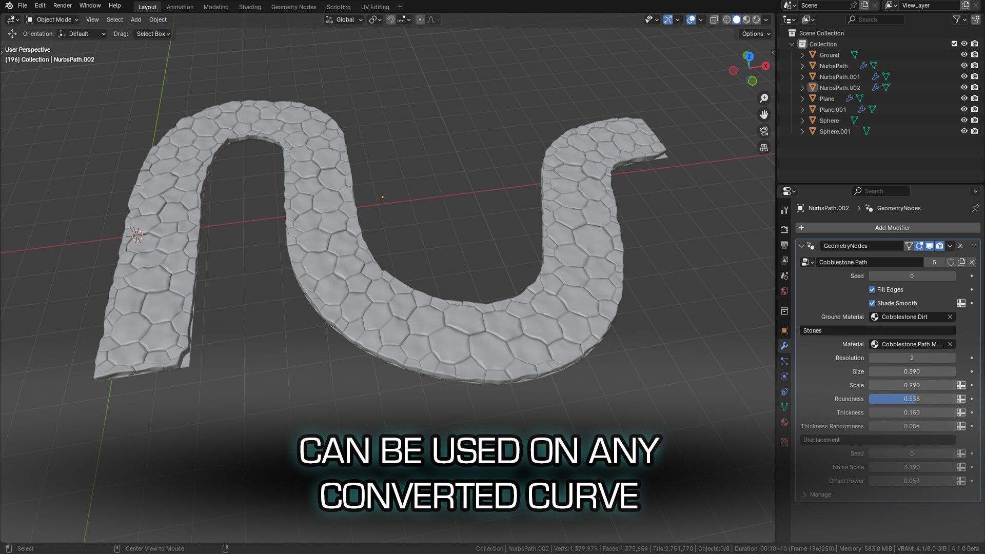 3D Tudor - Blender 4 Cobblestone Path Geometry Node