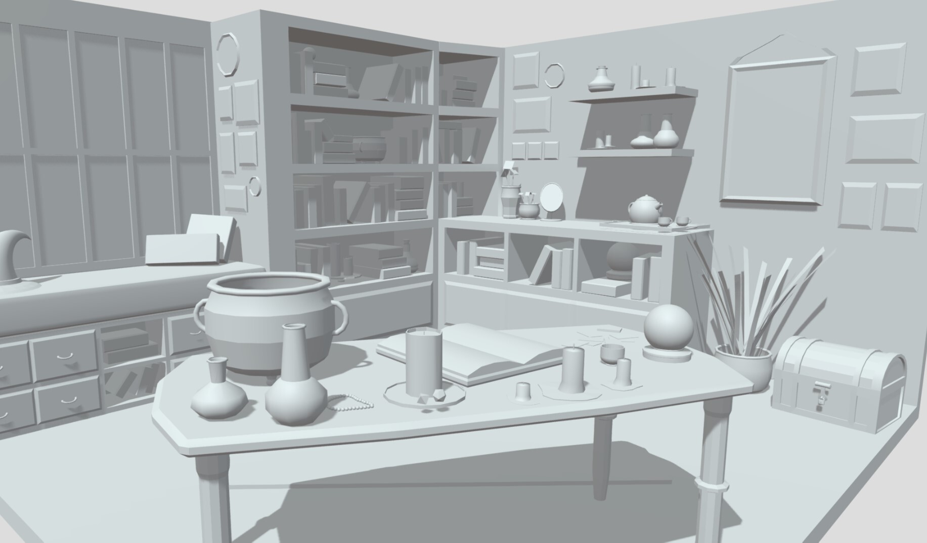 ArtStation - 3D Modern Witch Library Untextured