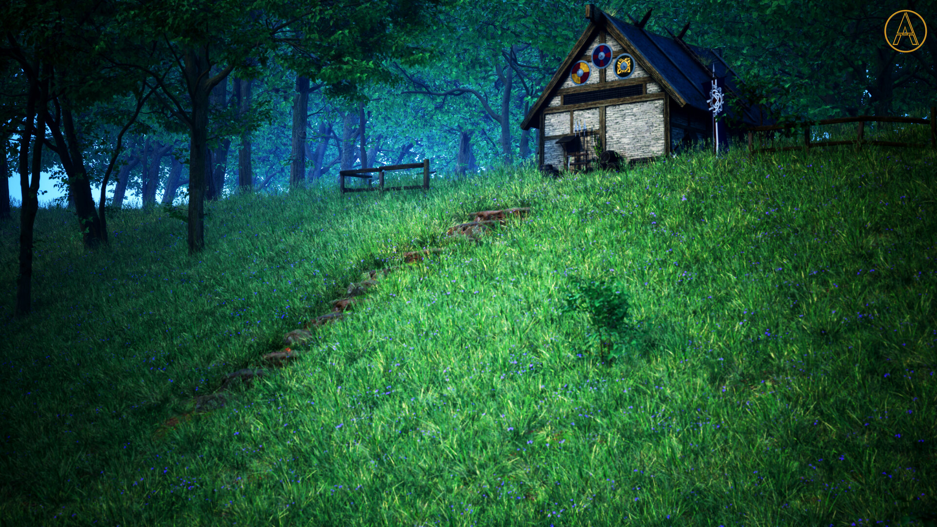 ArtStation - The charming view of the hut at the hill top