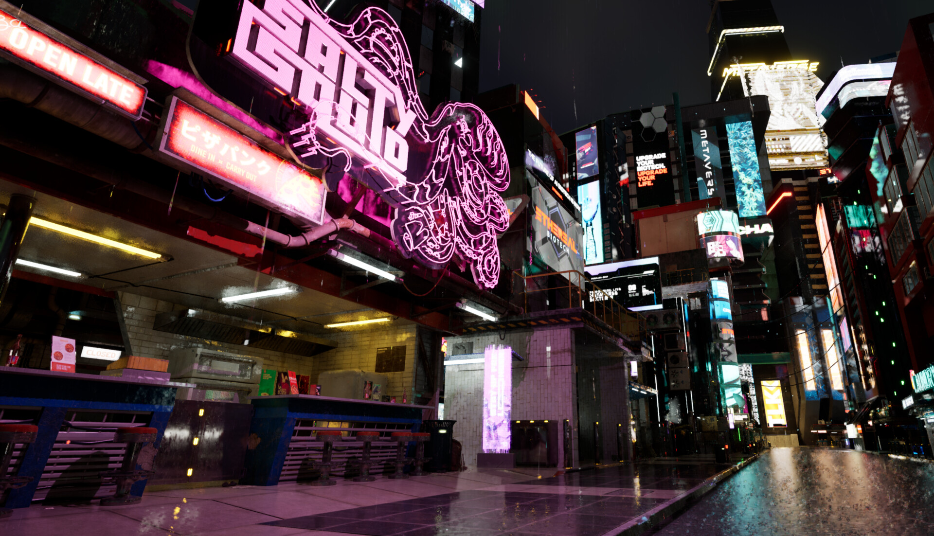 ArtStation - Cyberpunk street - Ray tracing/Lumen - Unreal Engine 5