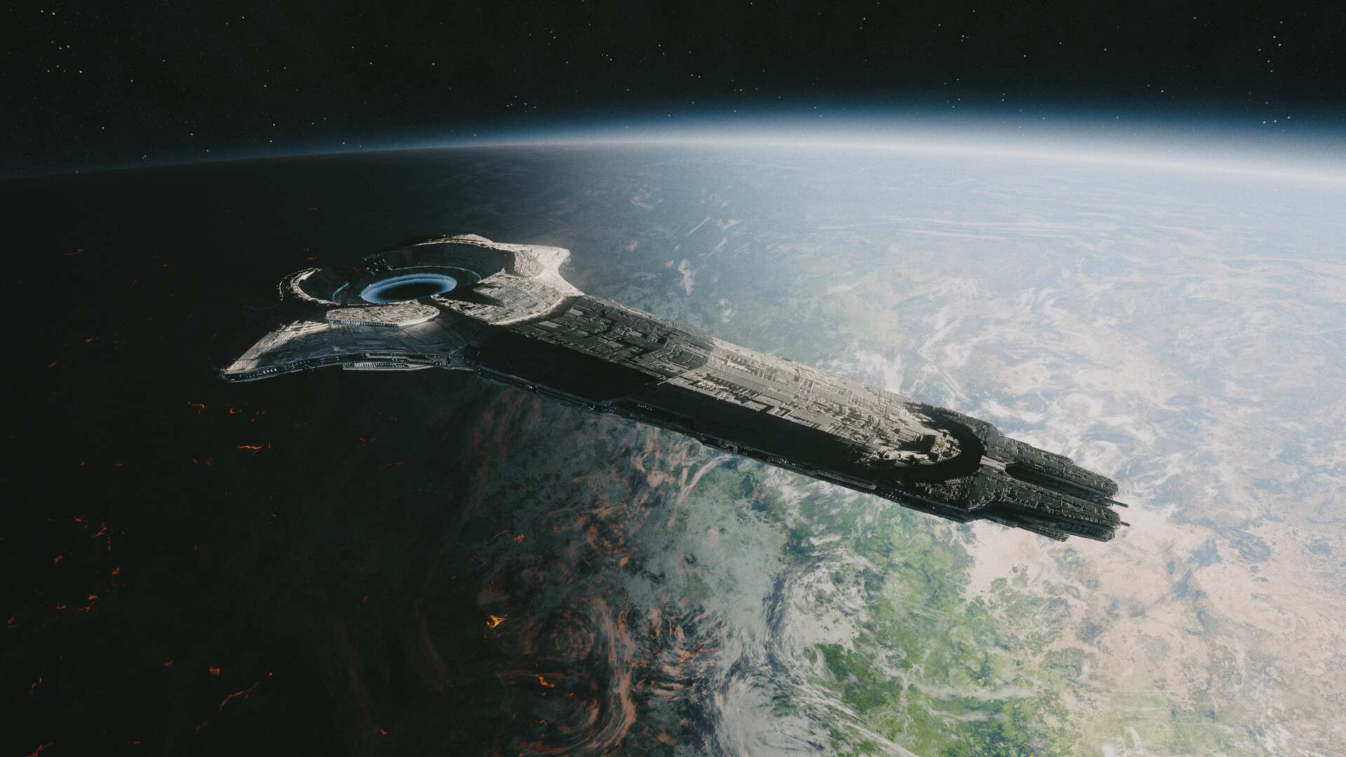 ArtStation - Jump ship over a tidally locked planet
