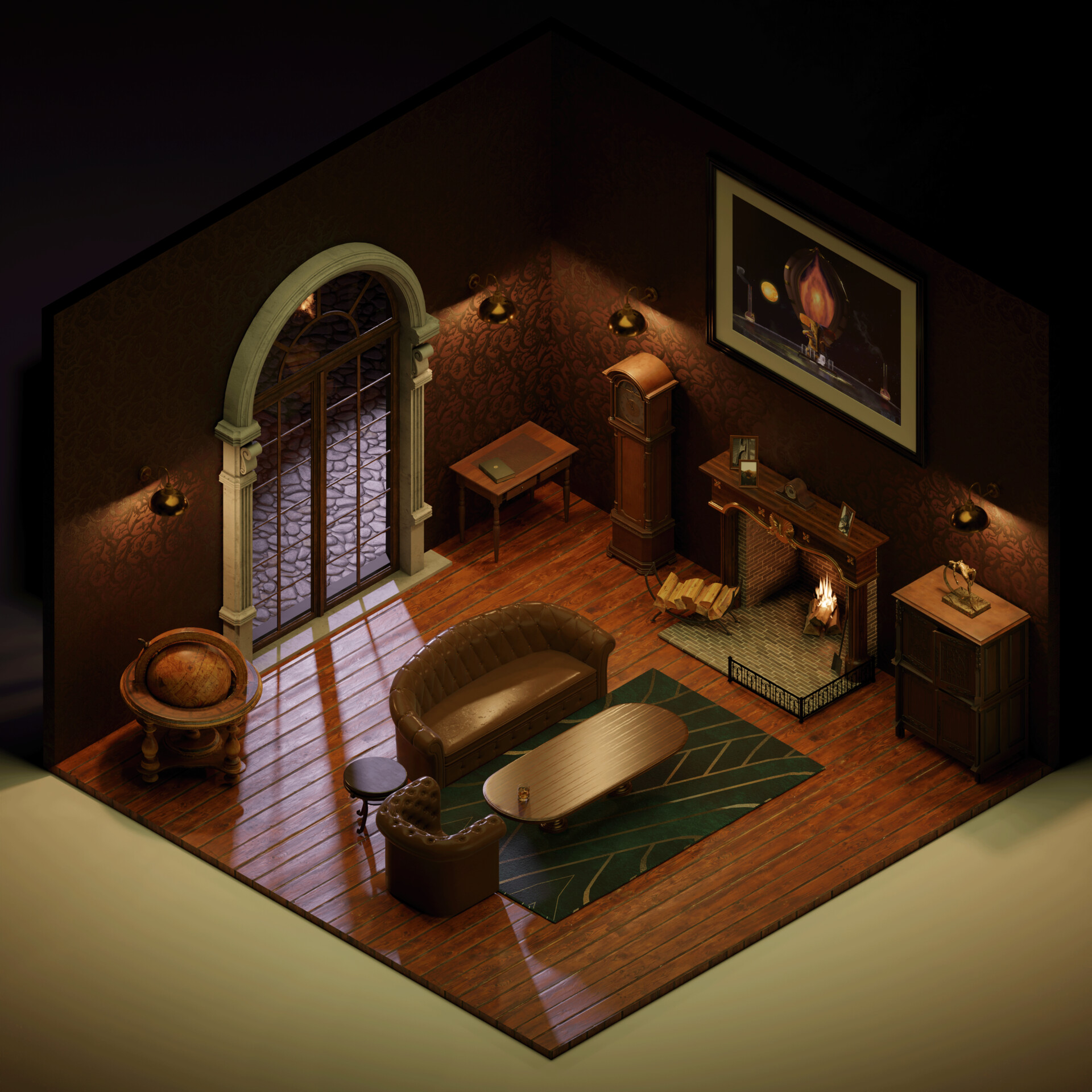 ArtStation - Isometric Victorian Room