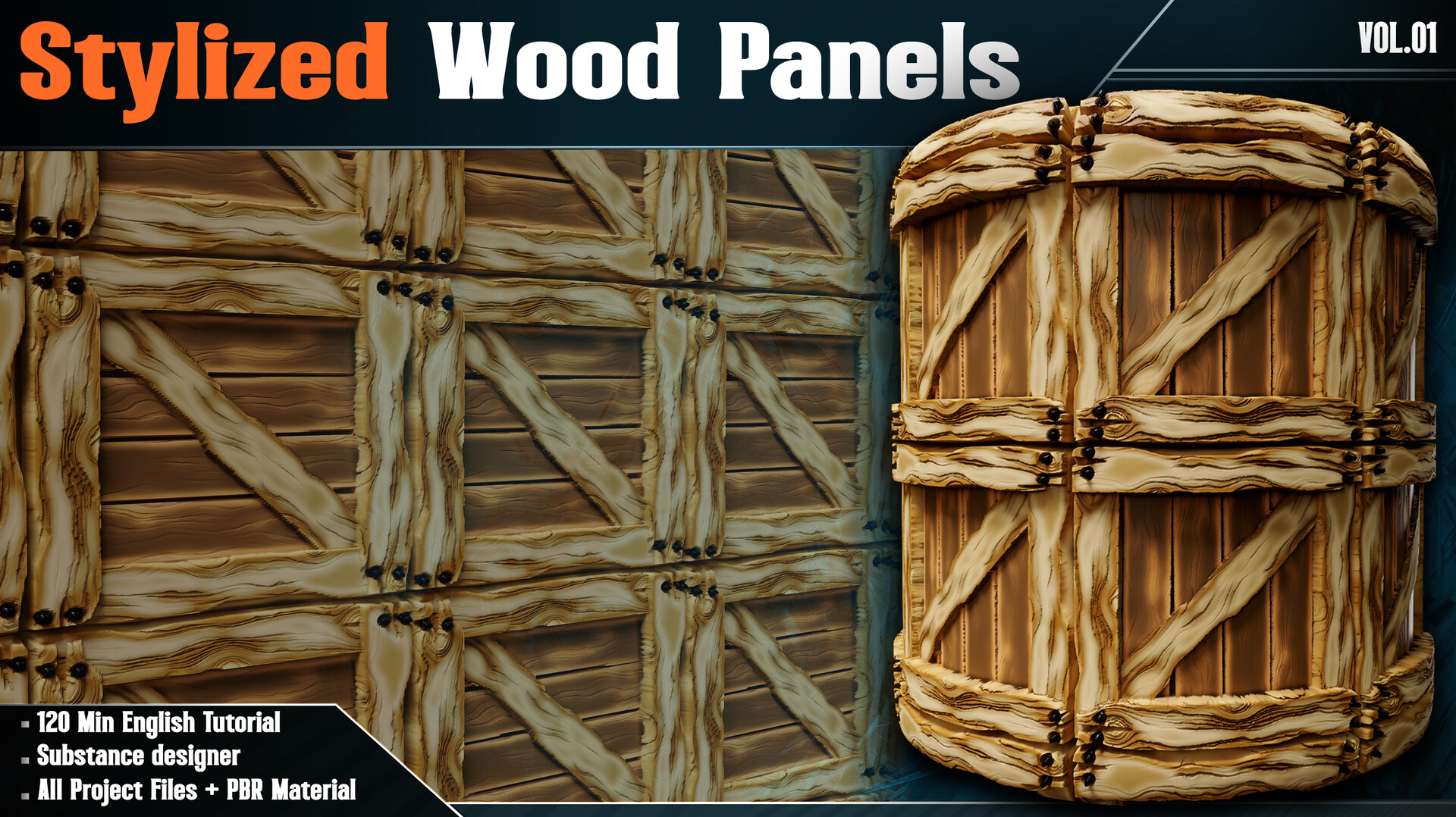 mehdi shahraki - Stylized Wood Panels (120 min Substance Designer ...