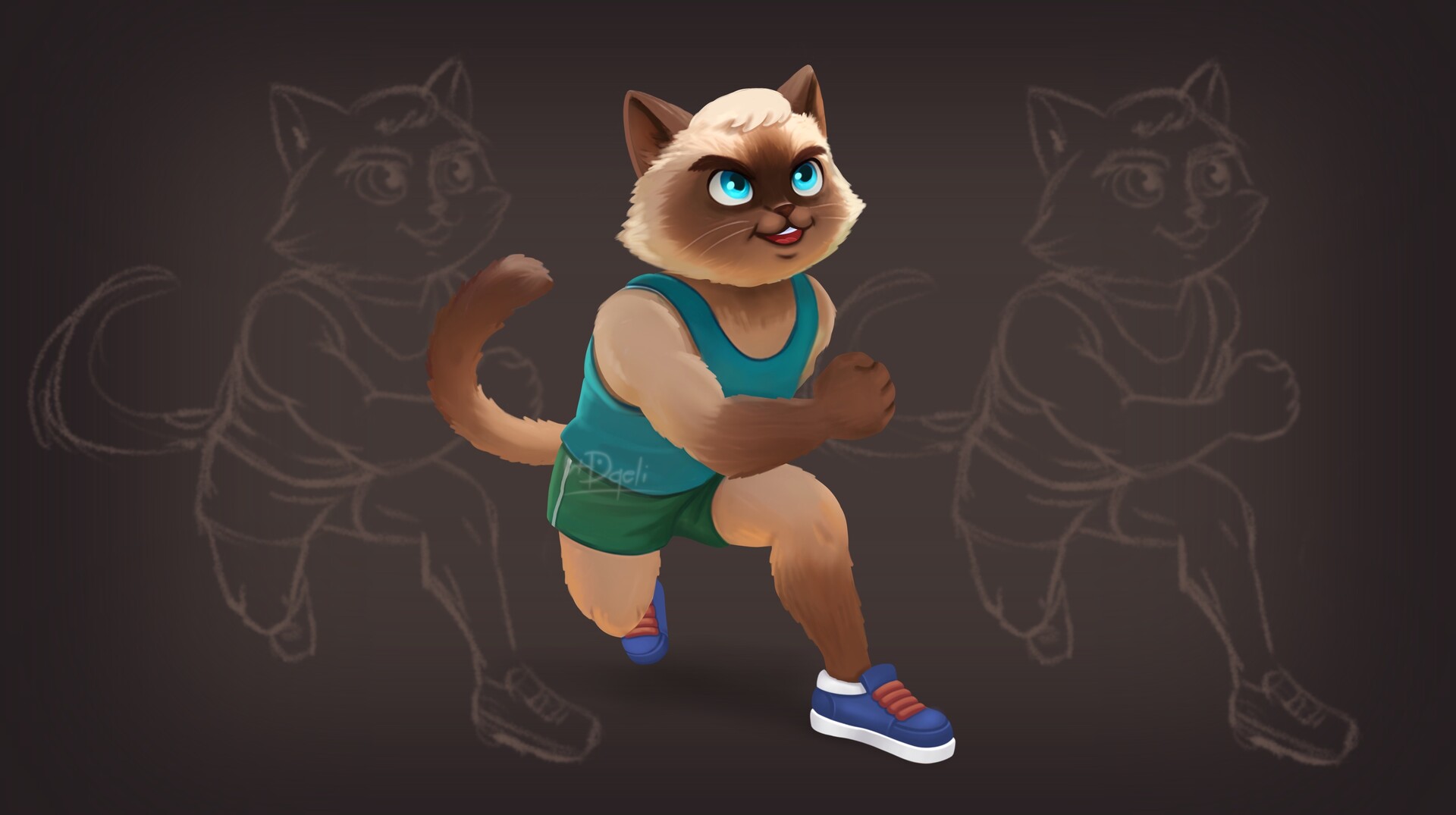 ArtStation - Character design. Anthropomorphic cat runs.