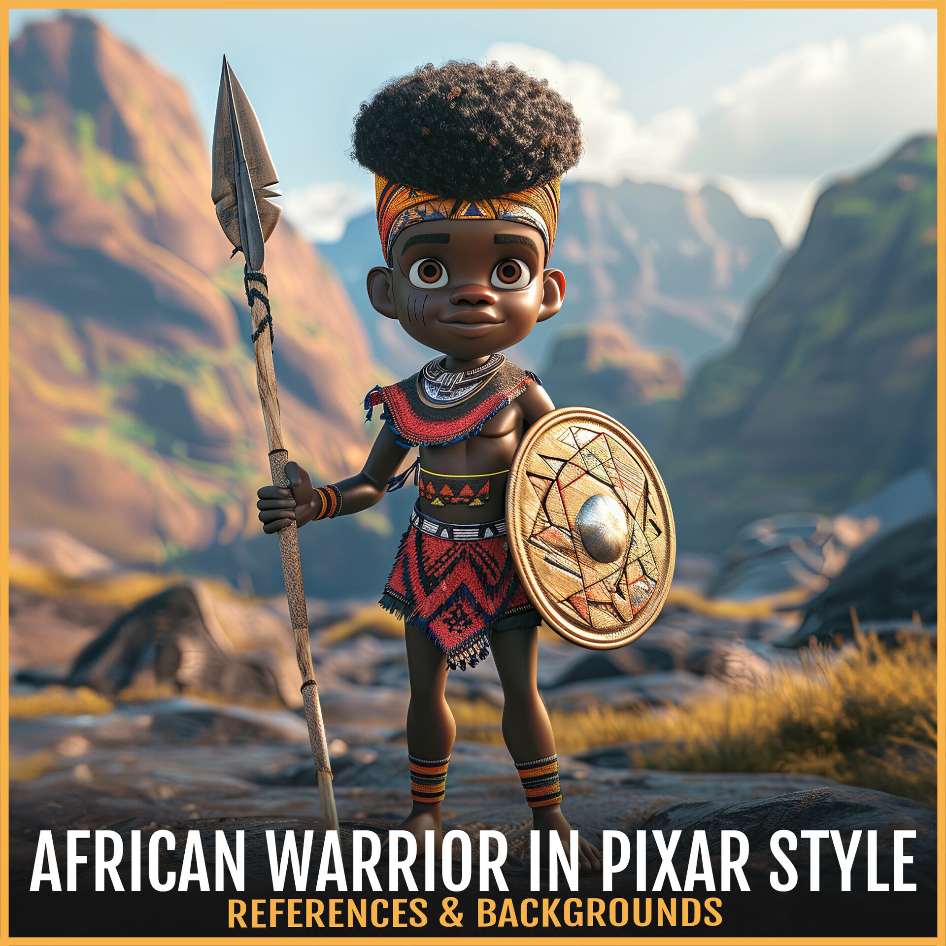 ArtStation - 303 Proud African Warrior in Pixar Style