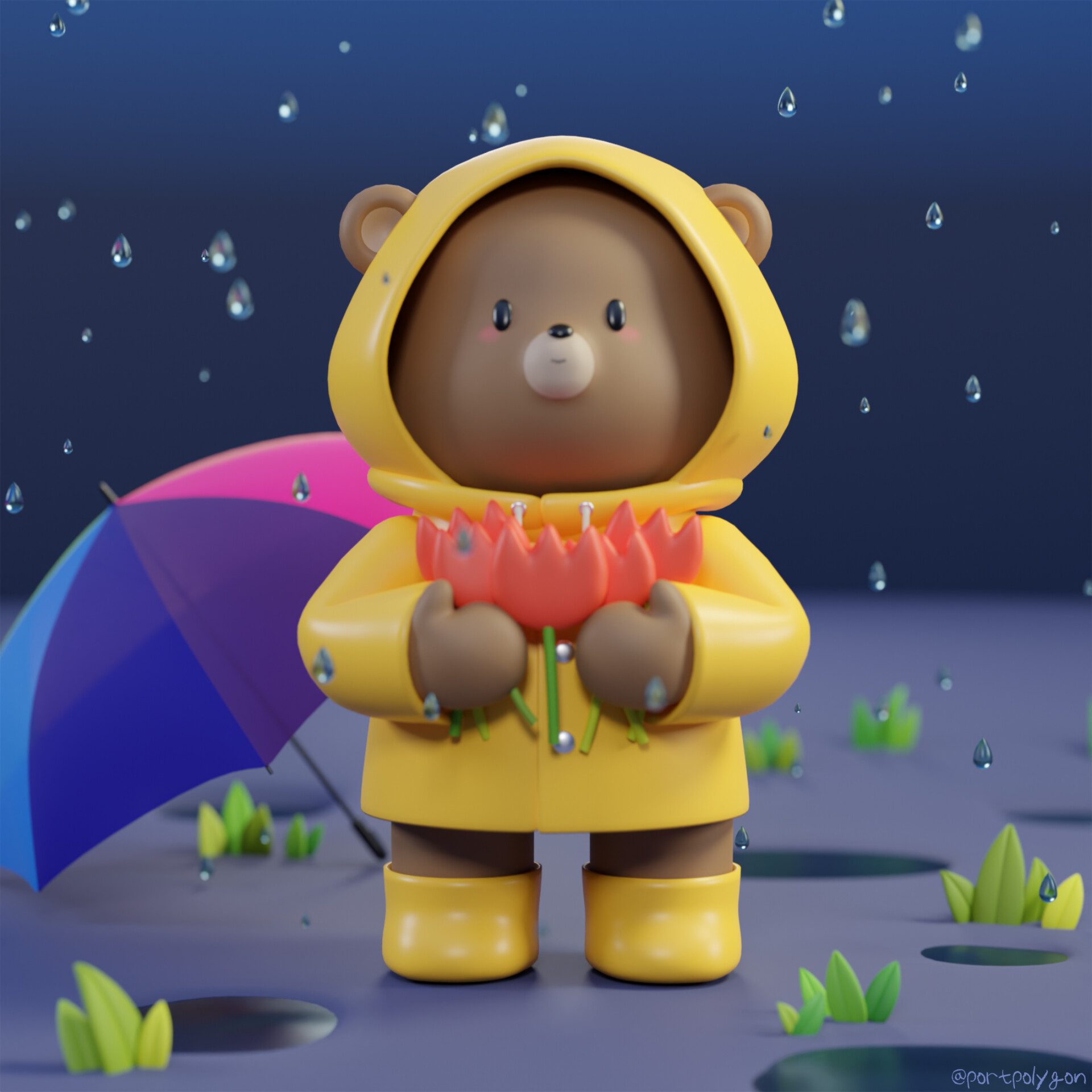 ArtStation - rainy day bear blender character modeling
