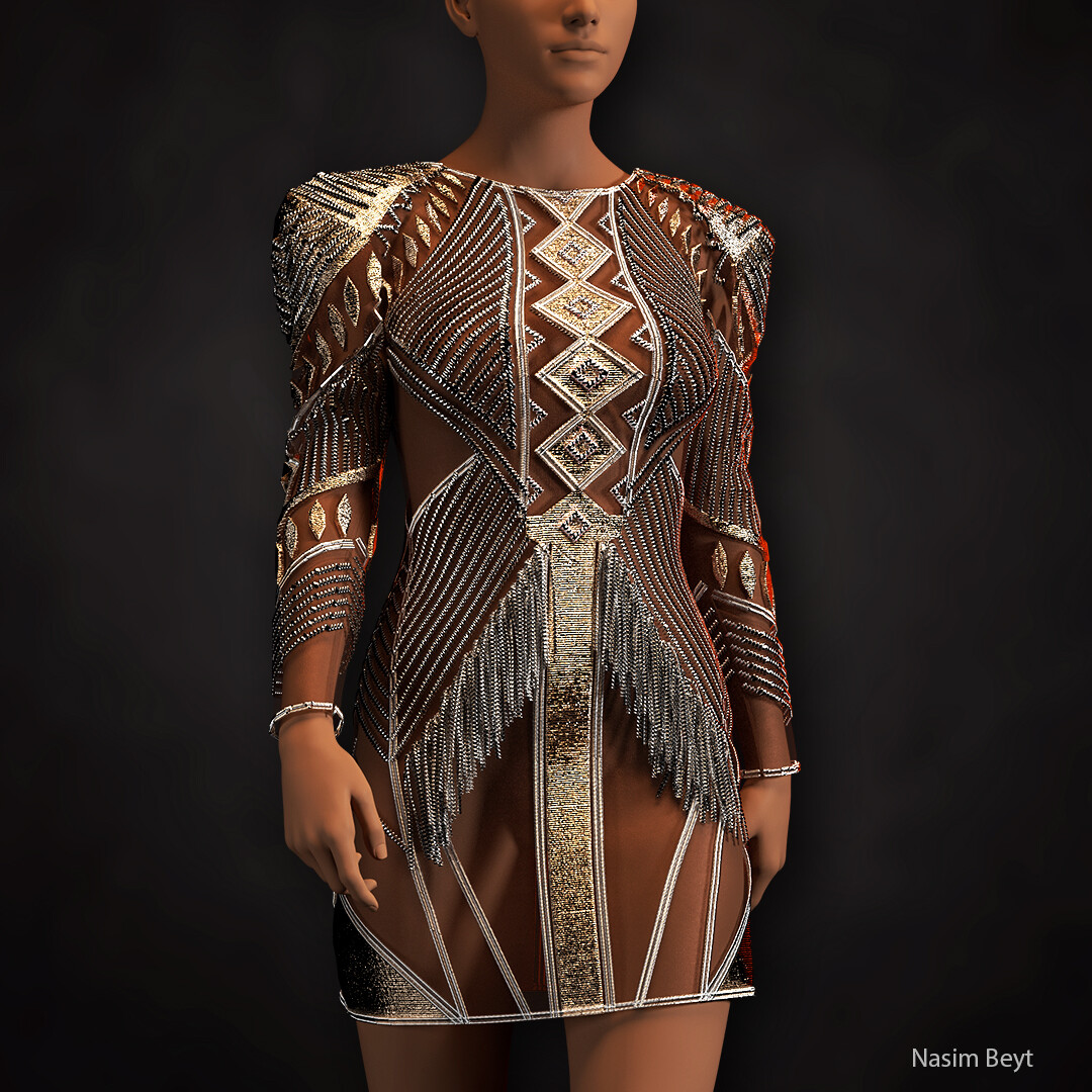 ArtStation - The Process of Creating Metal Embroidery Dress Tutorial(04) in CLO3D. MD, ZPRJ ...